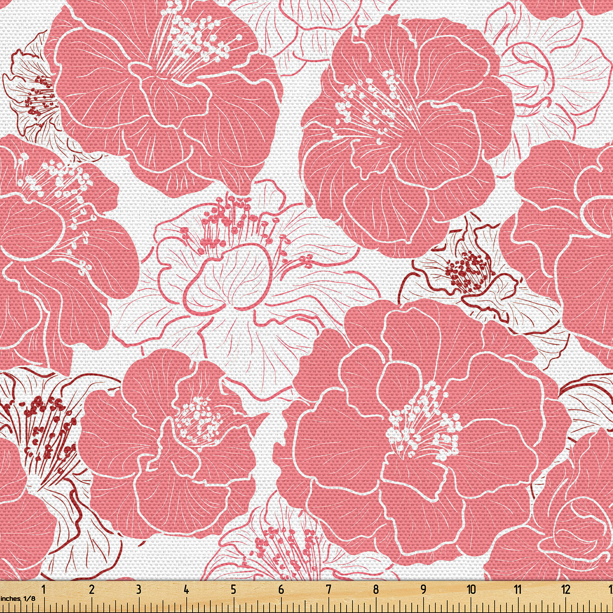 Ambesonne Nature Fabric by the Yard Upholstery, Red Flowers Floral ...