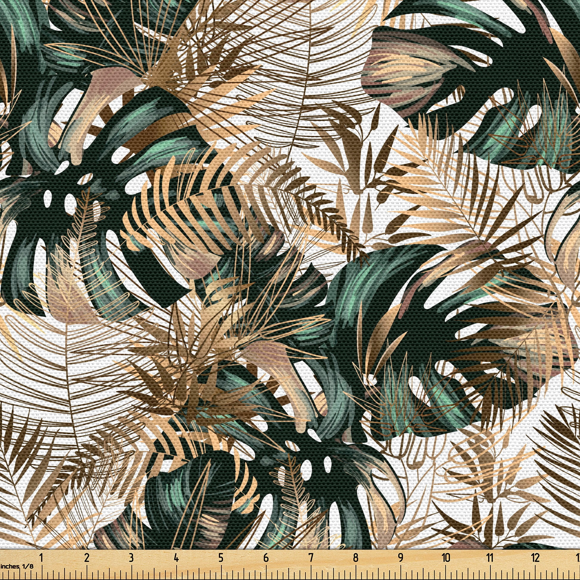 Ambesonne Nature Fabric by the Yard Upholstery, Exotic Leaf Sketch ...