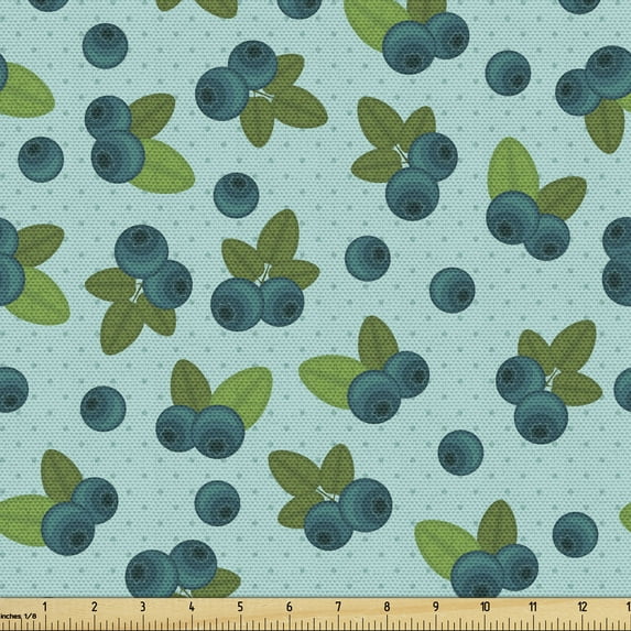 Ambesonne Nature Fabric by the Yard Upholstery, Forest Blueberries ...