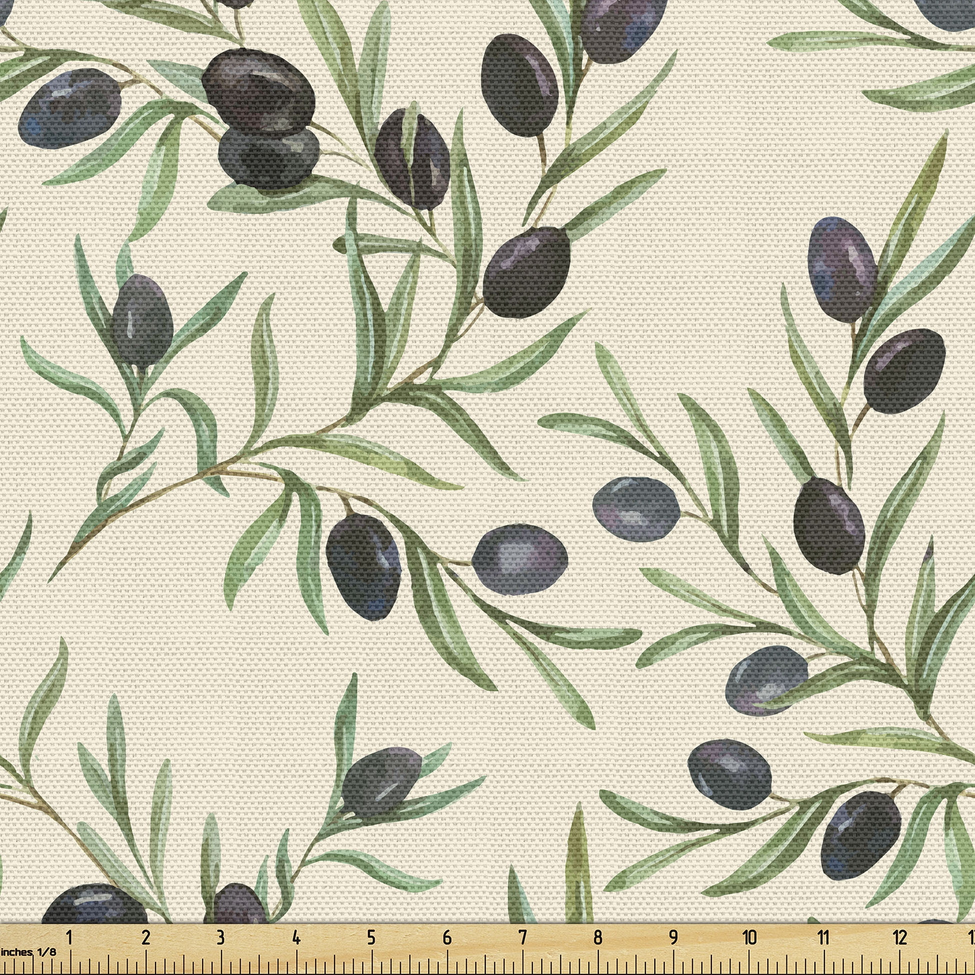 Ambesonne Nature Fabric by the Yard Upholstery, Olives and Leaves ...