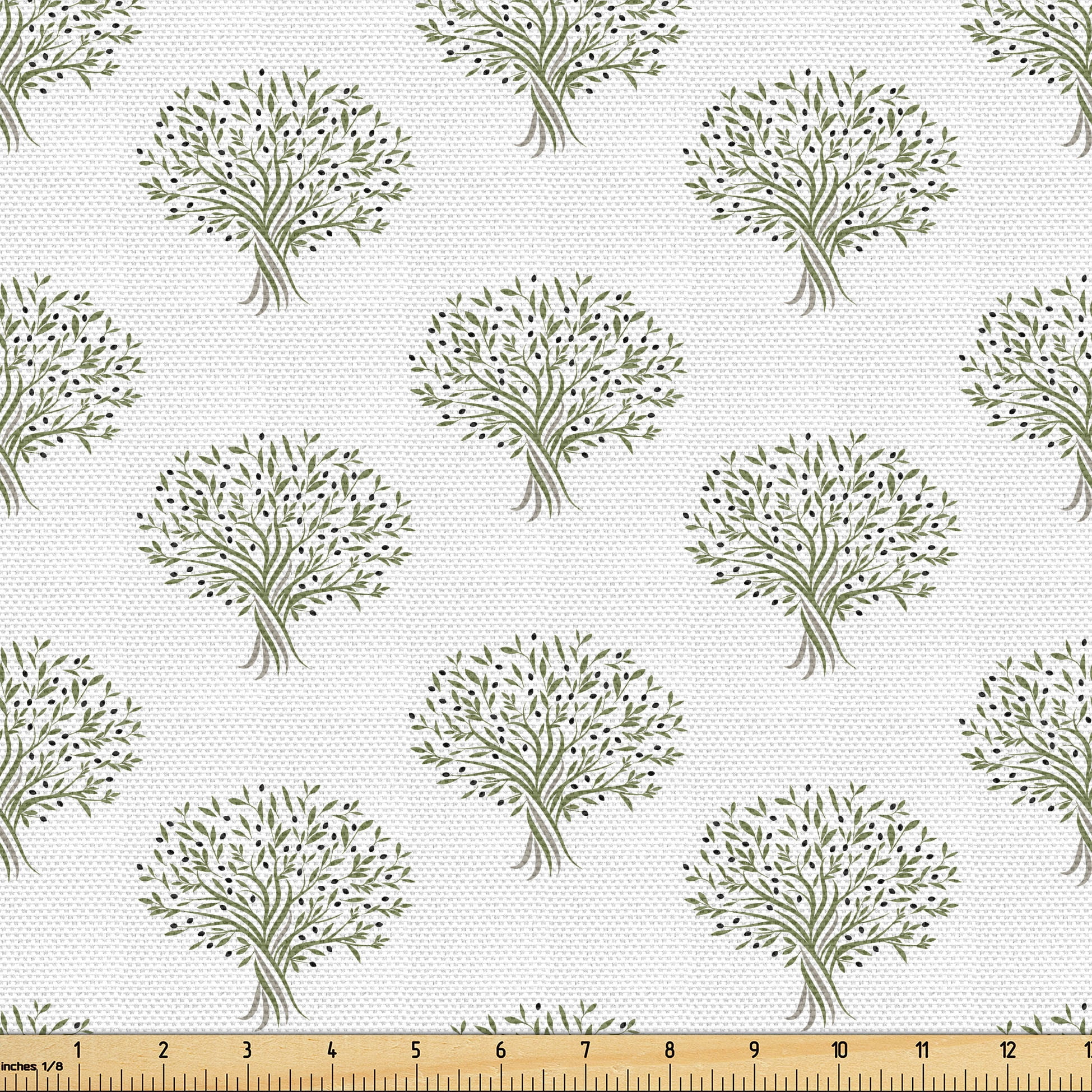 Ambesonne Nature Fabric by the Yard Upholstery, Simplified Olive Trees ...