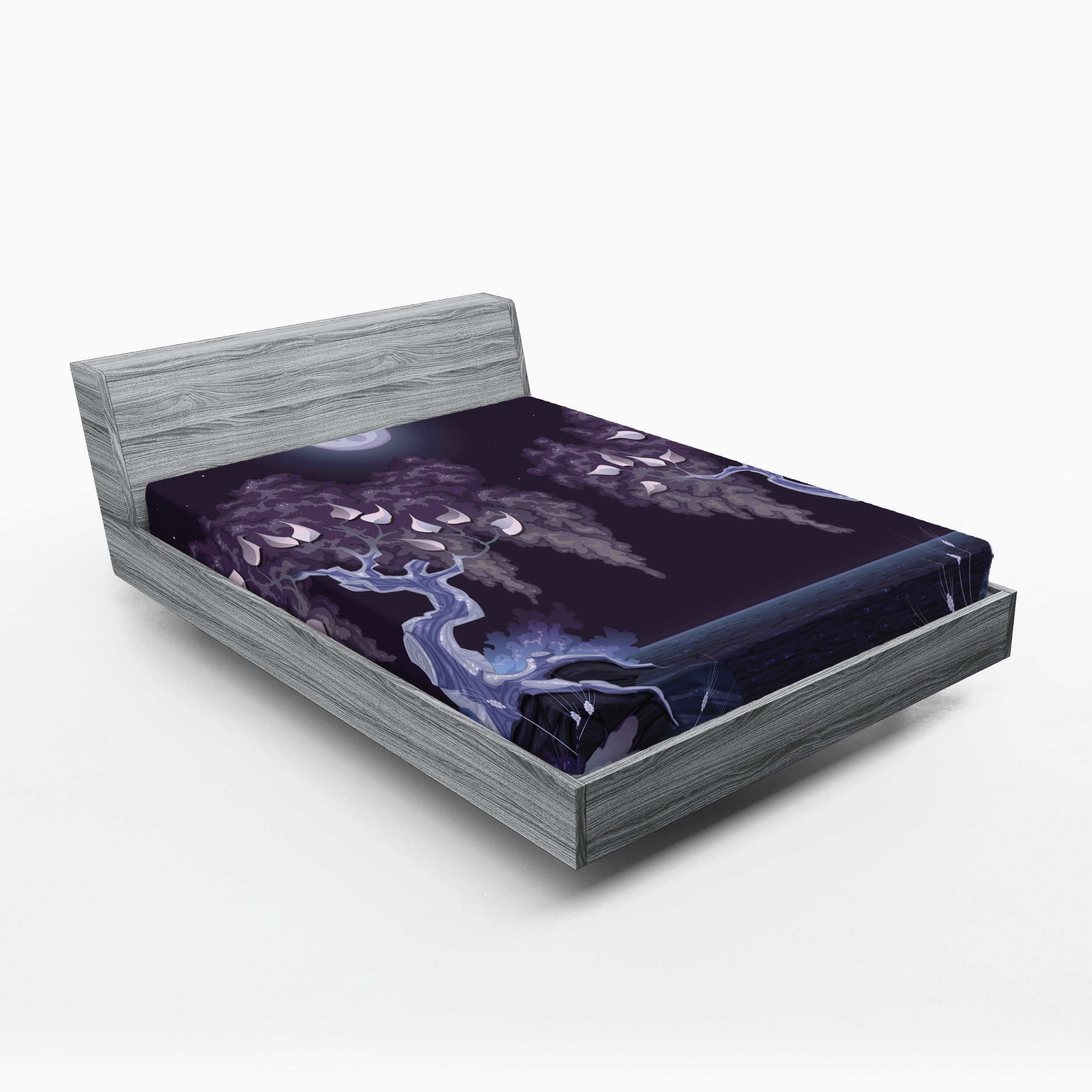Ambesonne Nature Fitted Sheet, Dramatic Night, Queen Size, Purple ...