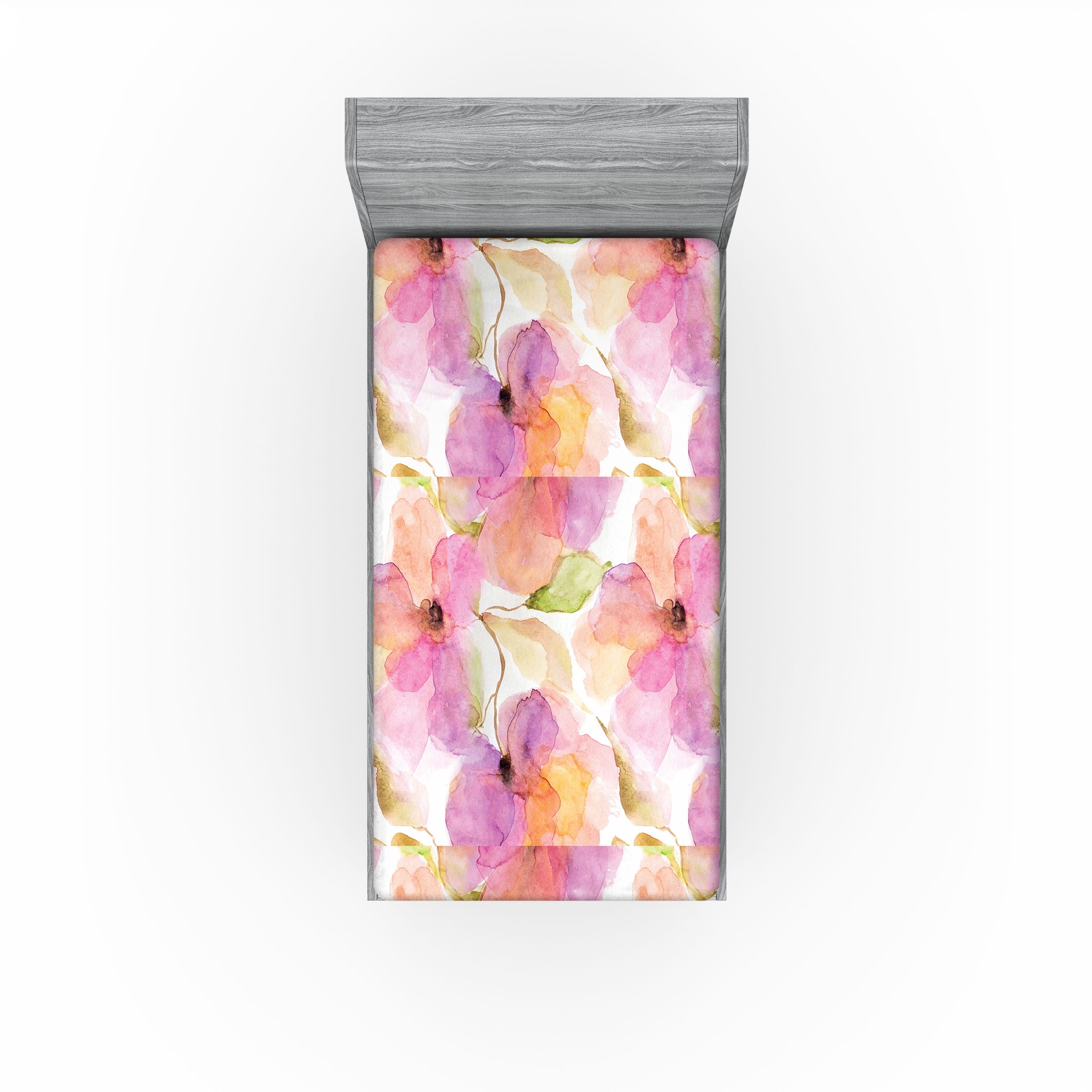 Ambesonne Nature Fitted Sheet, Garden Print Flower Pattern, Twin Size ...