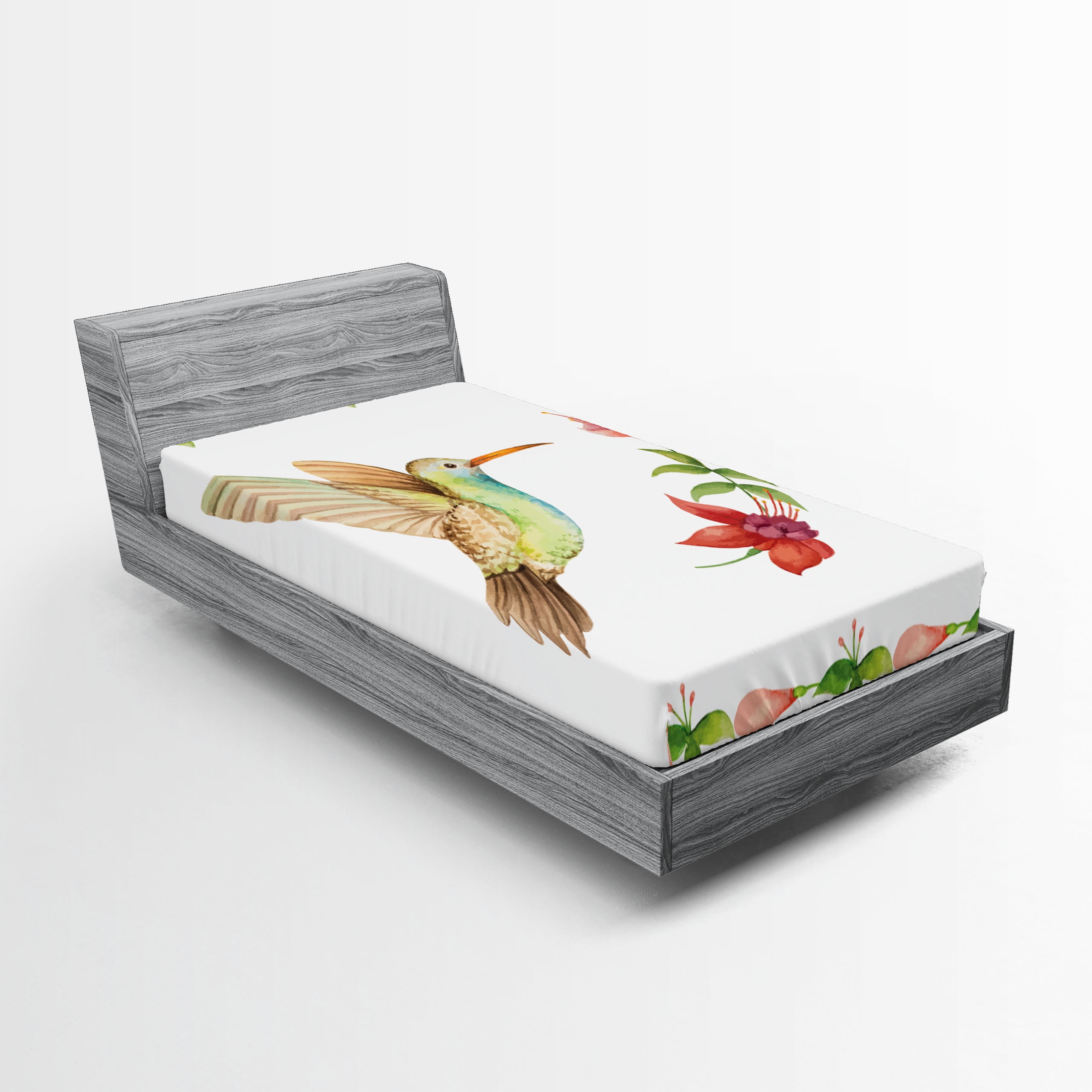 Ambesonne Nature Fitted Sheet, Hummingbird Art, Twin XL Size, Red and ...