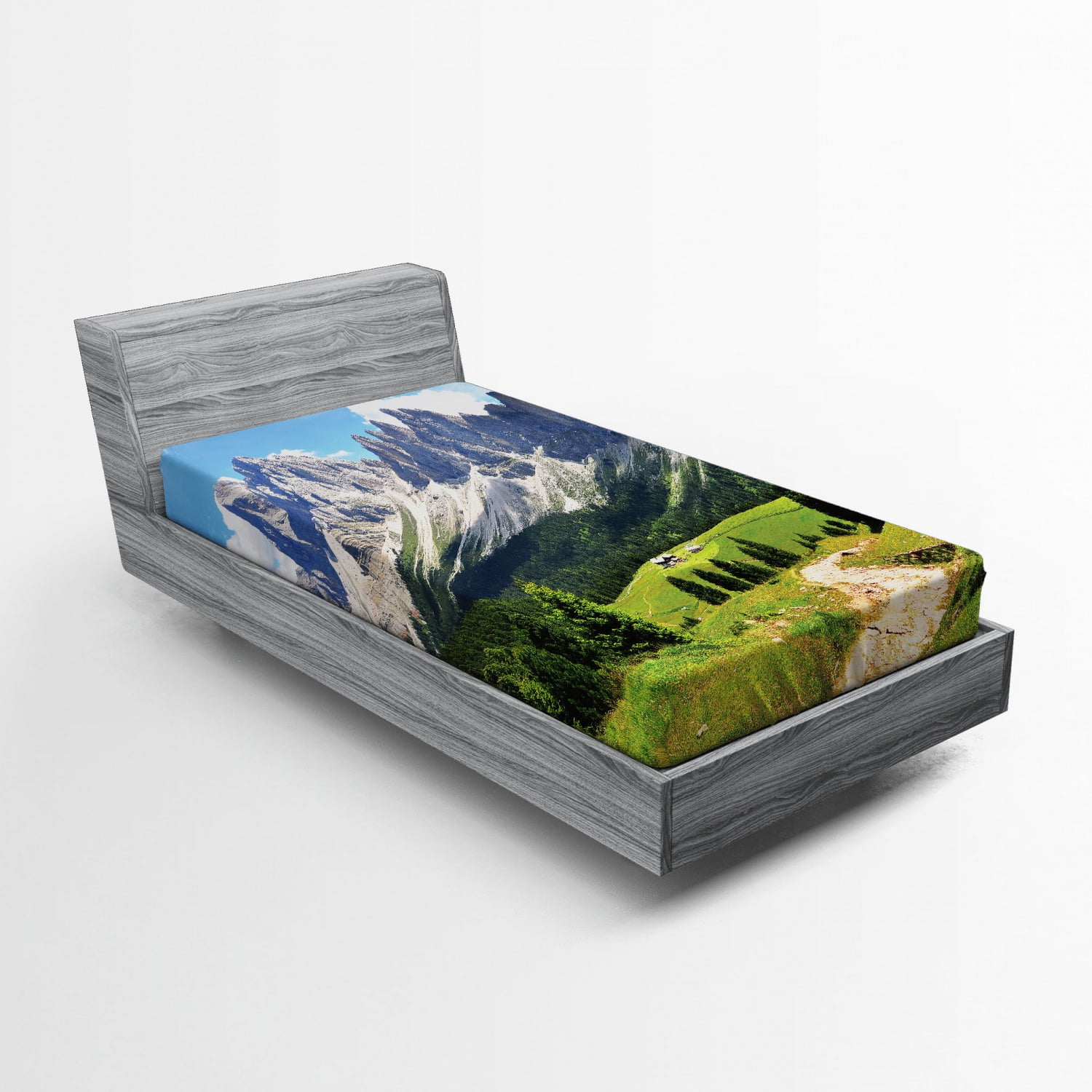 Ambesonne Nature Fitted Sheet, Pathway to Forest Alps, Twin Size, Green ...