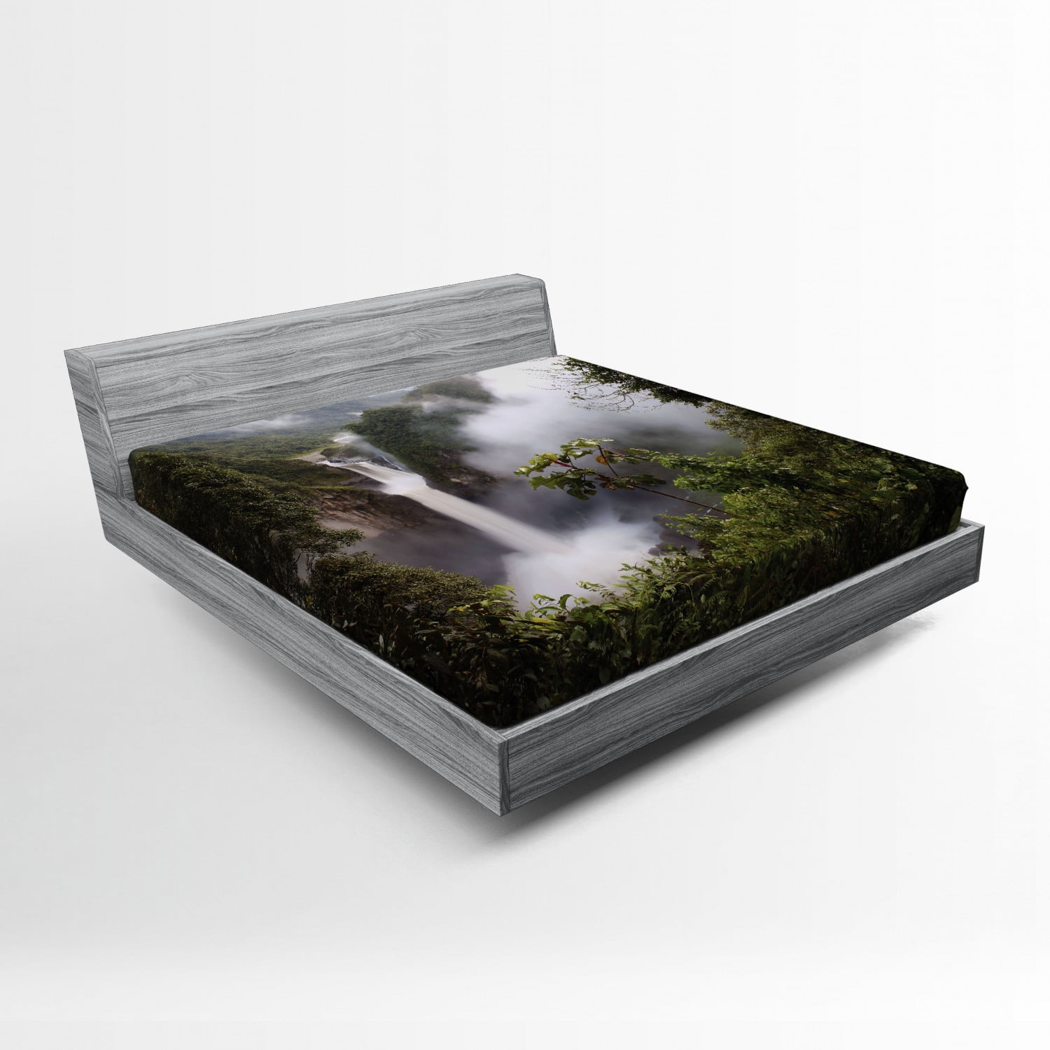 Ambesonne Nature Fitted Sheet, San Rafael Waterfalls, Queen Size, Green ...