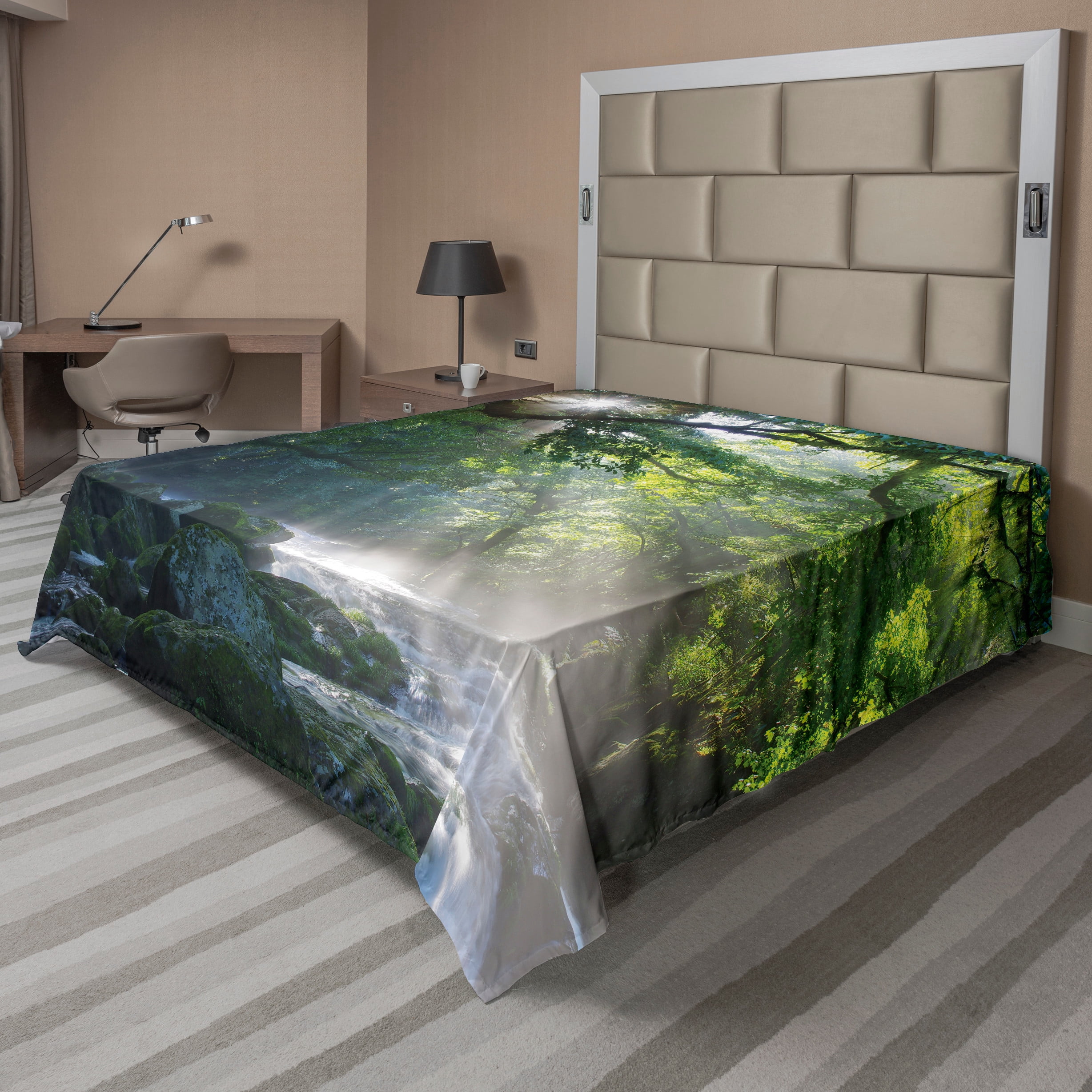 Ambesonne Nature Flat Sheet, Jungle Sunlight Trees, Full Size, Green ...