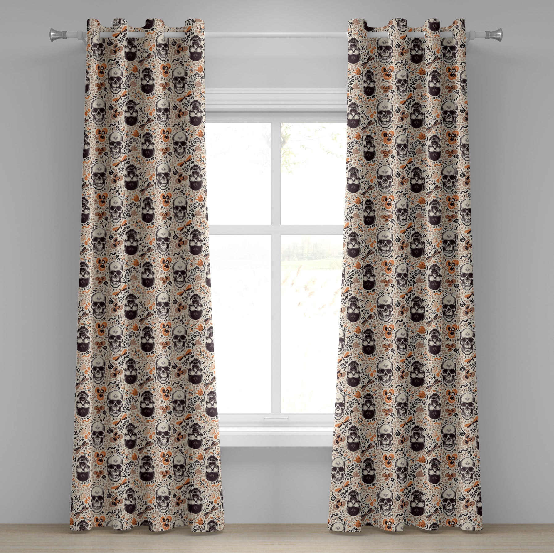 Ambesonne Nature Grommet Curtain, Butterfly Floral Skull Print, 50"x120 ...