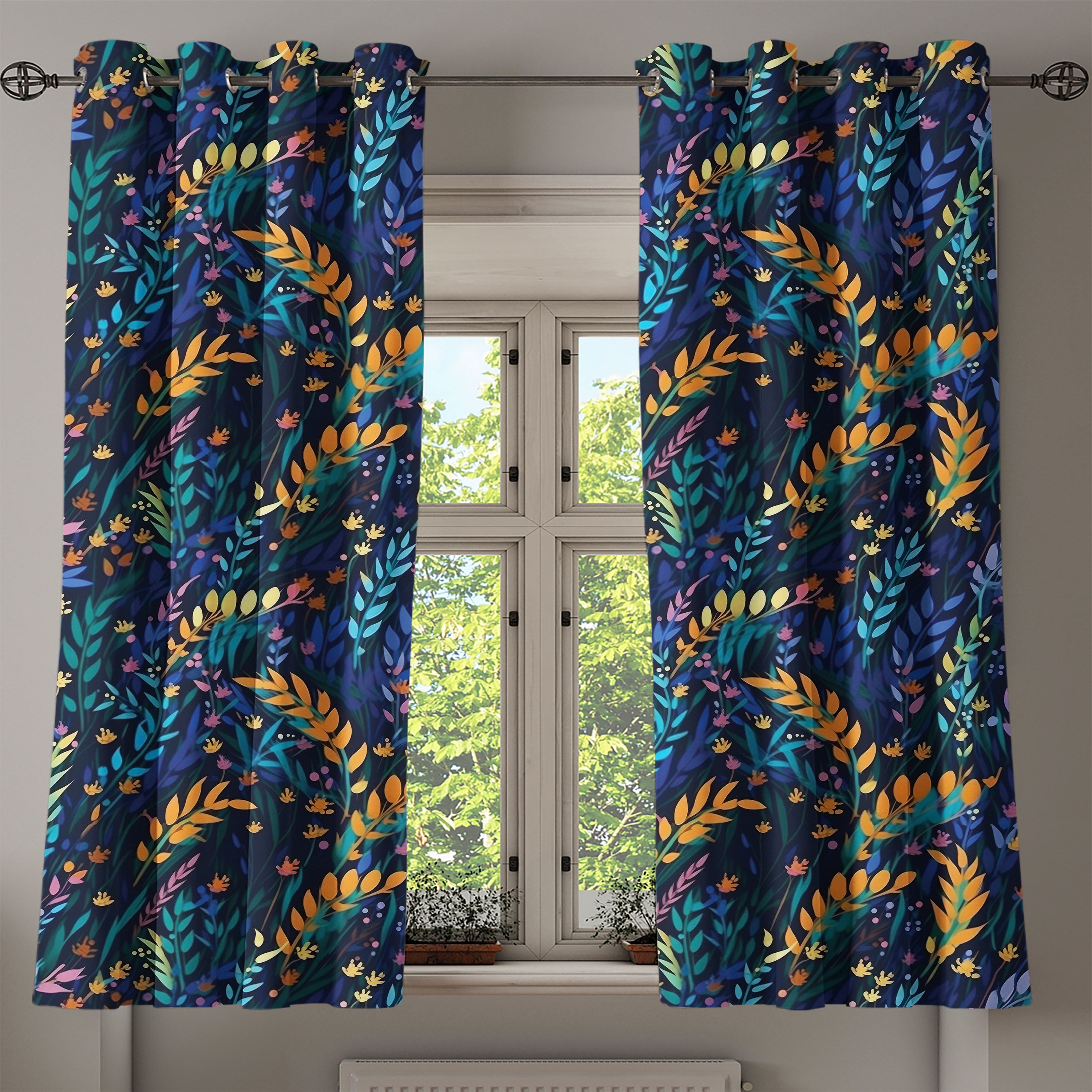 Ambesonne Nature Grommet Curtain, Leaves Colorful Abstract, 50"x60 ...