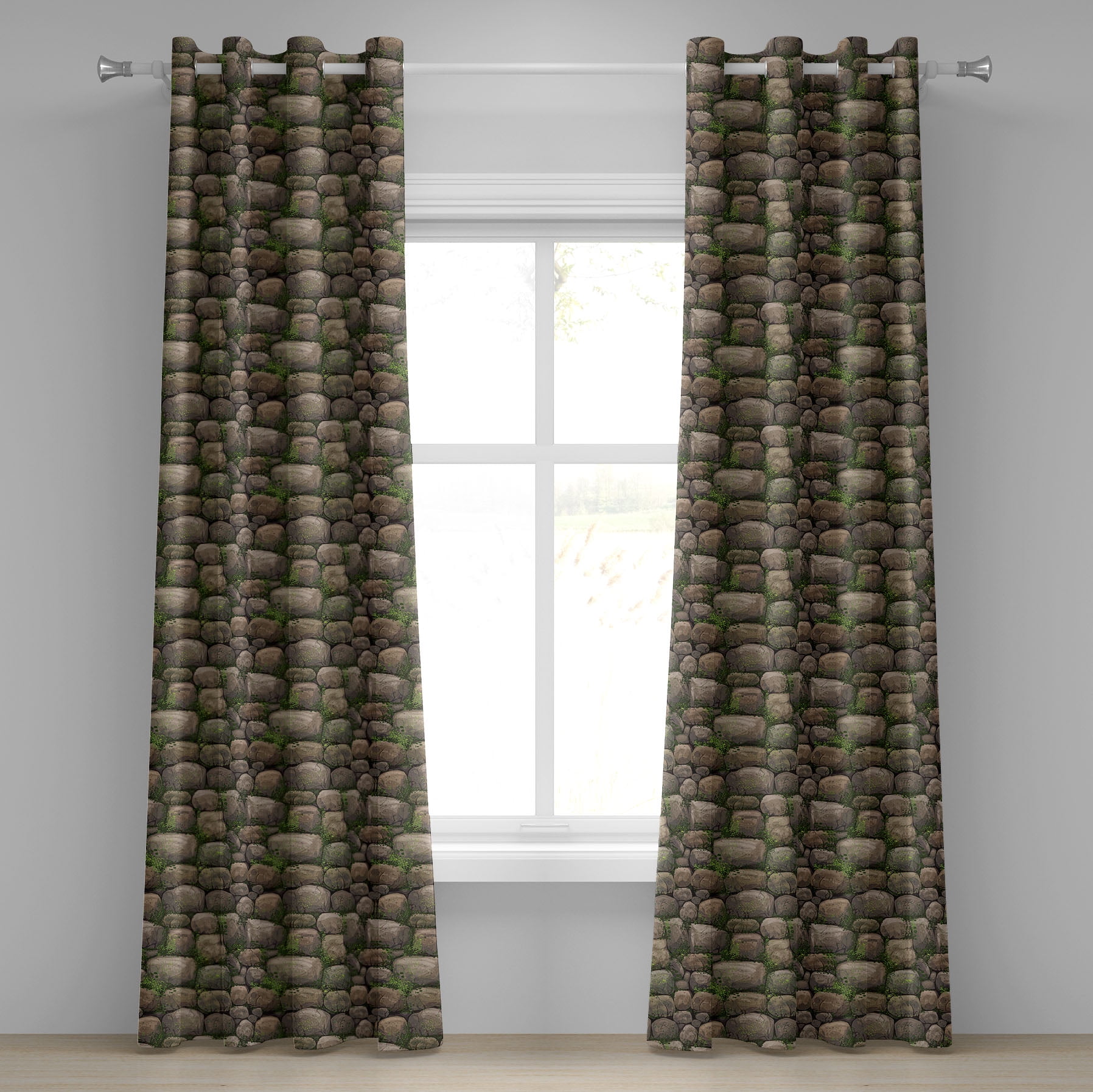 Ambesonne Nature Grommet Curtain, Stones Covered with Moss, 50" x 120 ...