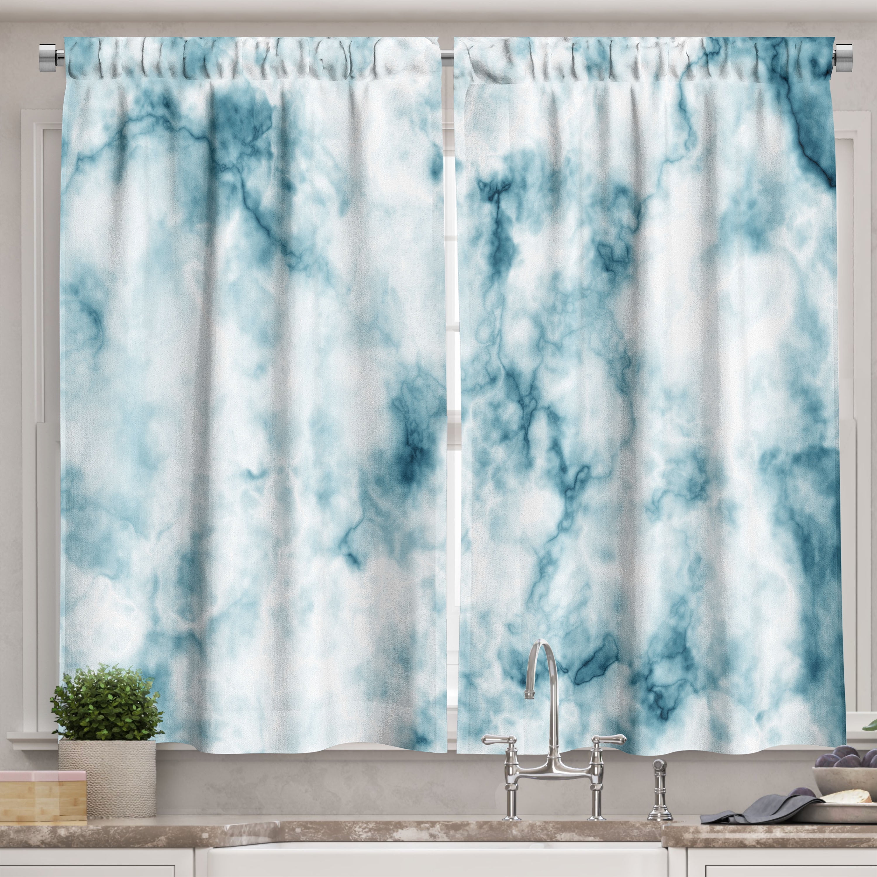 Ambesonne Nature Kitchen Curtains, Grunge Marble Effect, 55"x45", Cadet ...