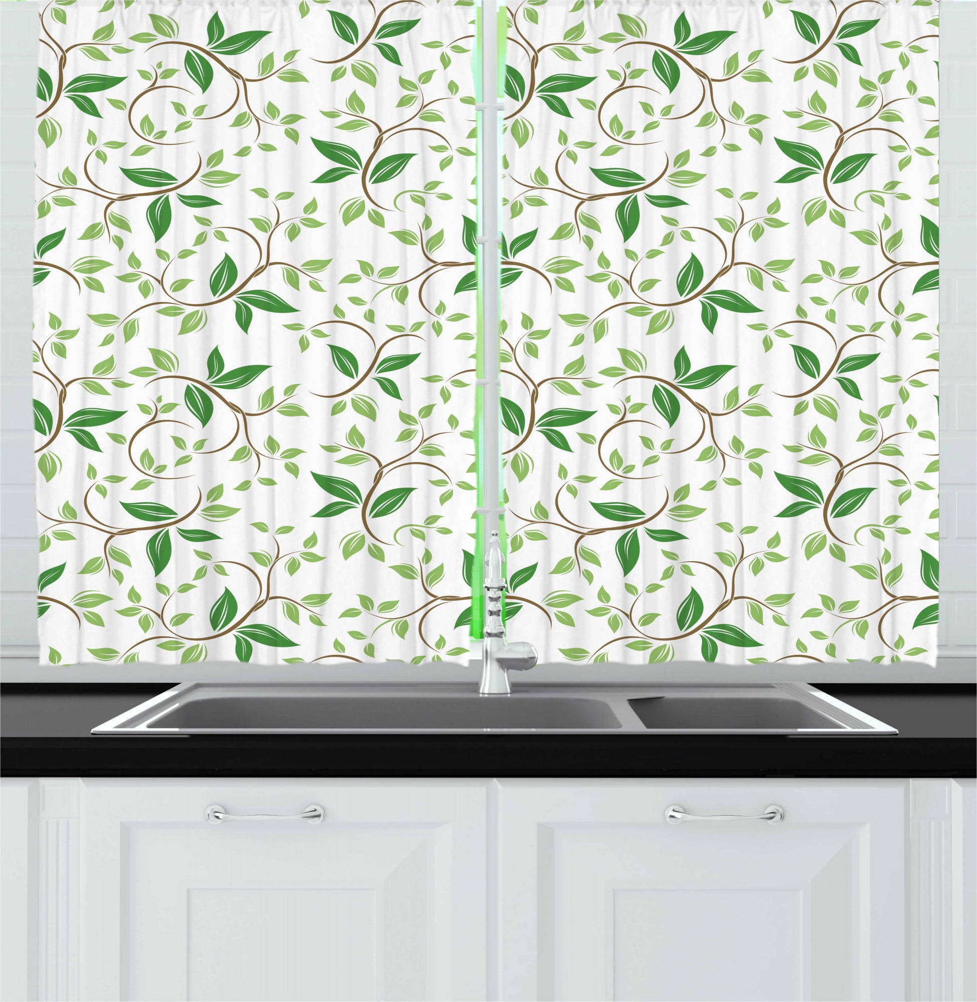 Ambesonne Nature Kitchen Curtains, Ivy Green Leaves, 55"x45", Green ...