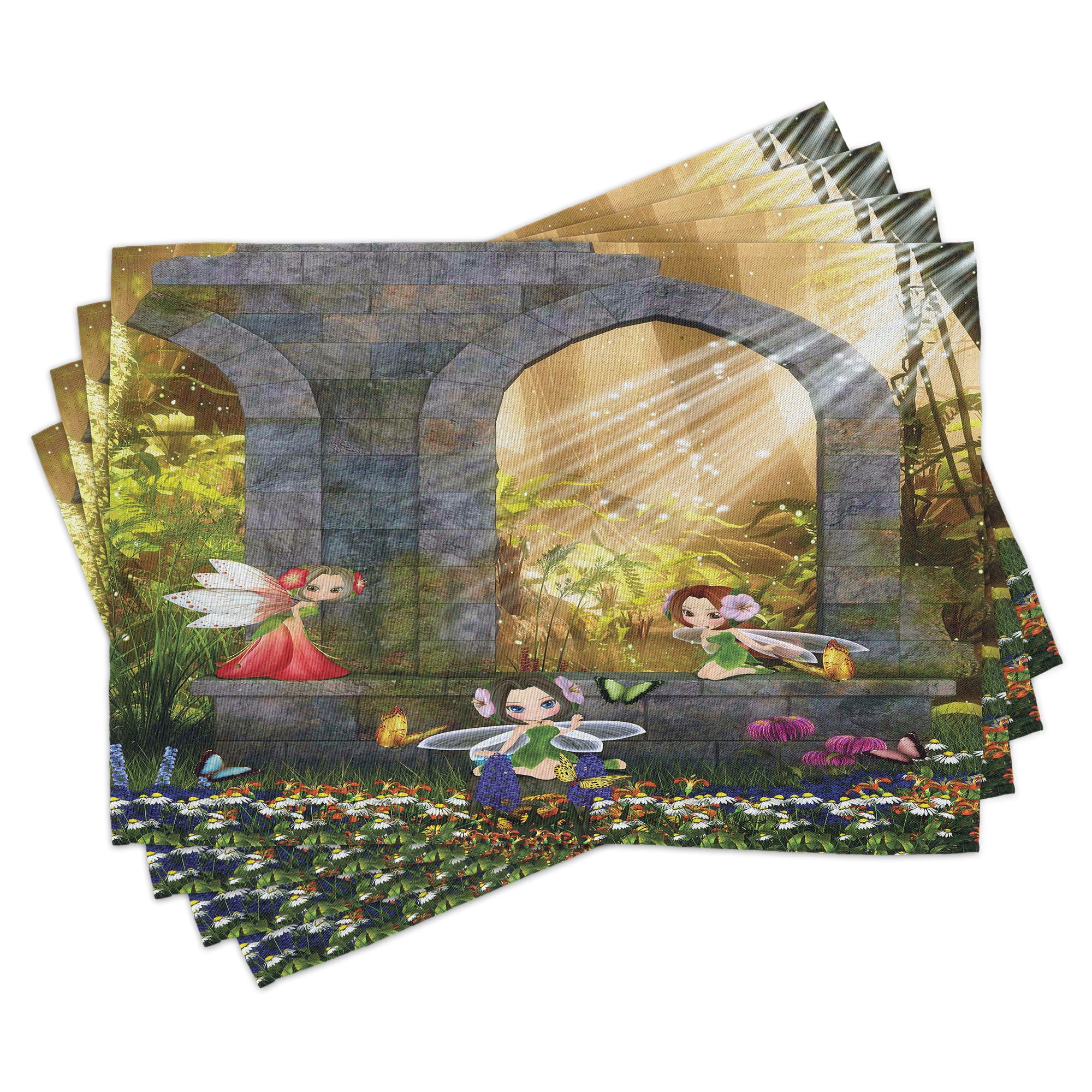 Ambesonne Nature Place Mats Set of 4, Flowers Blossoms Scene, Standard ...