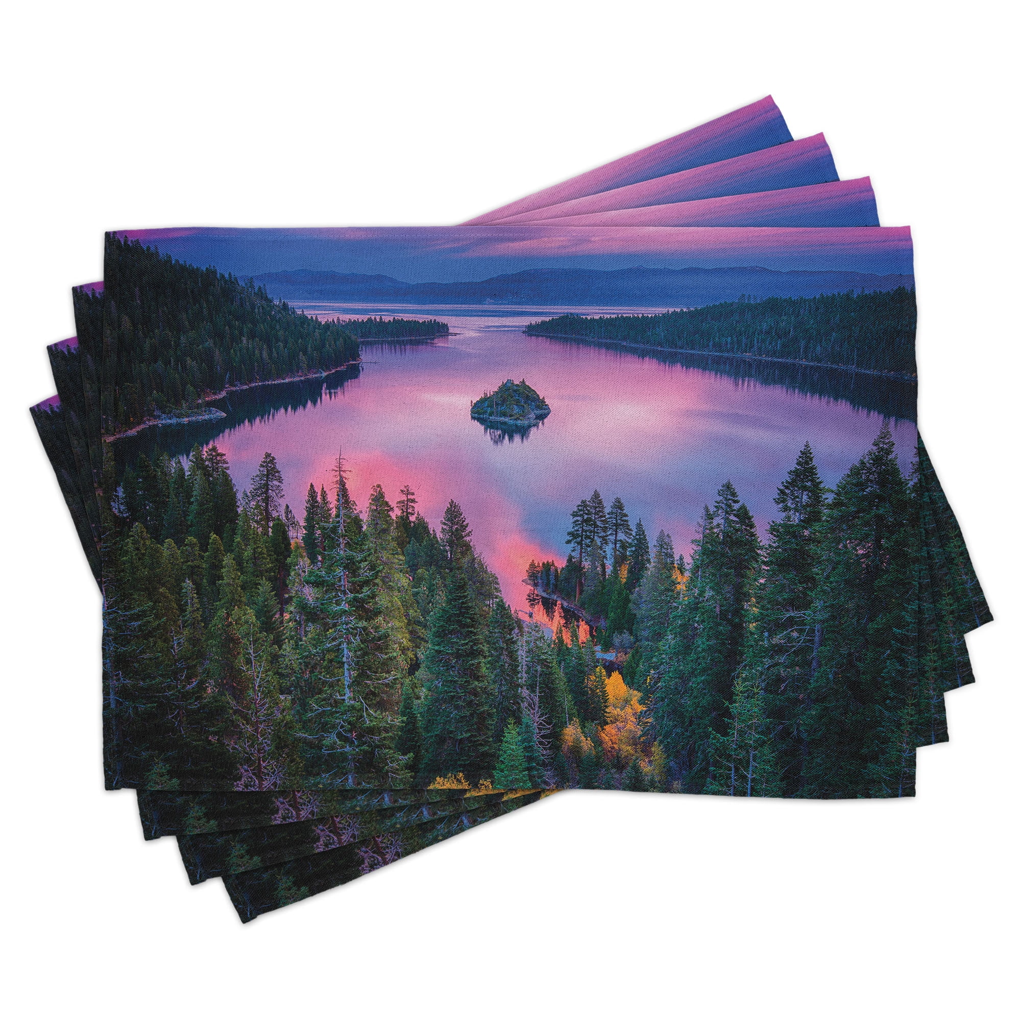 Ambesonne Nature Place Mats Set of 4, Forest and Lake View, Standard ...