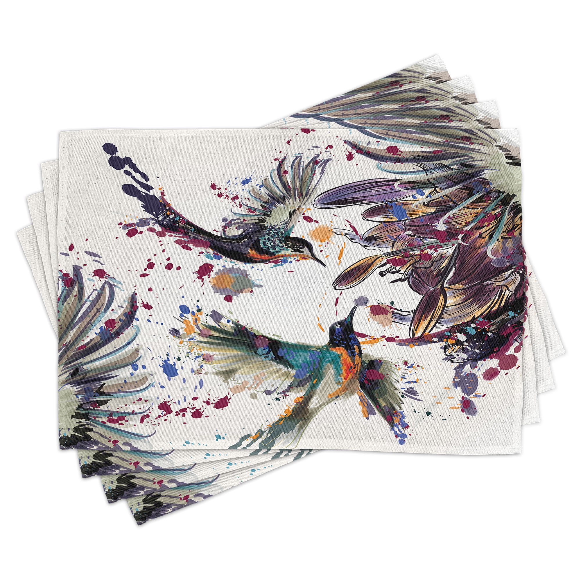 Ambesonne Nature Place Mats Set of 4, Lily Birds Watercolor, Standard ...