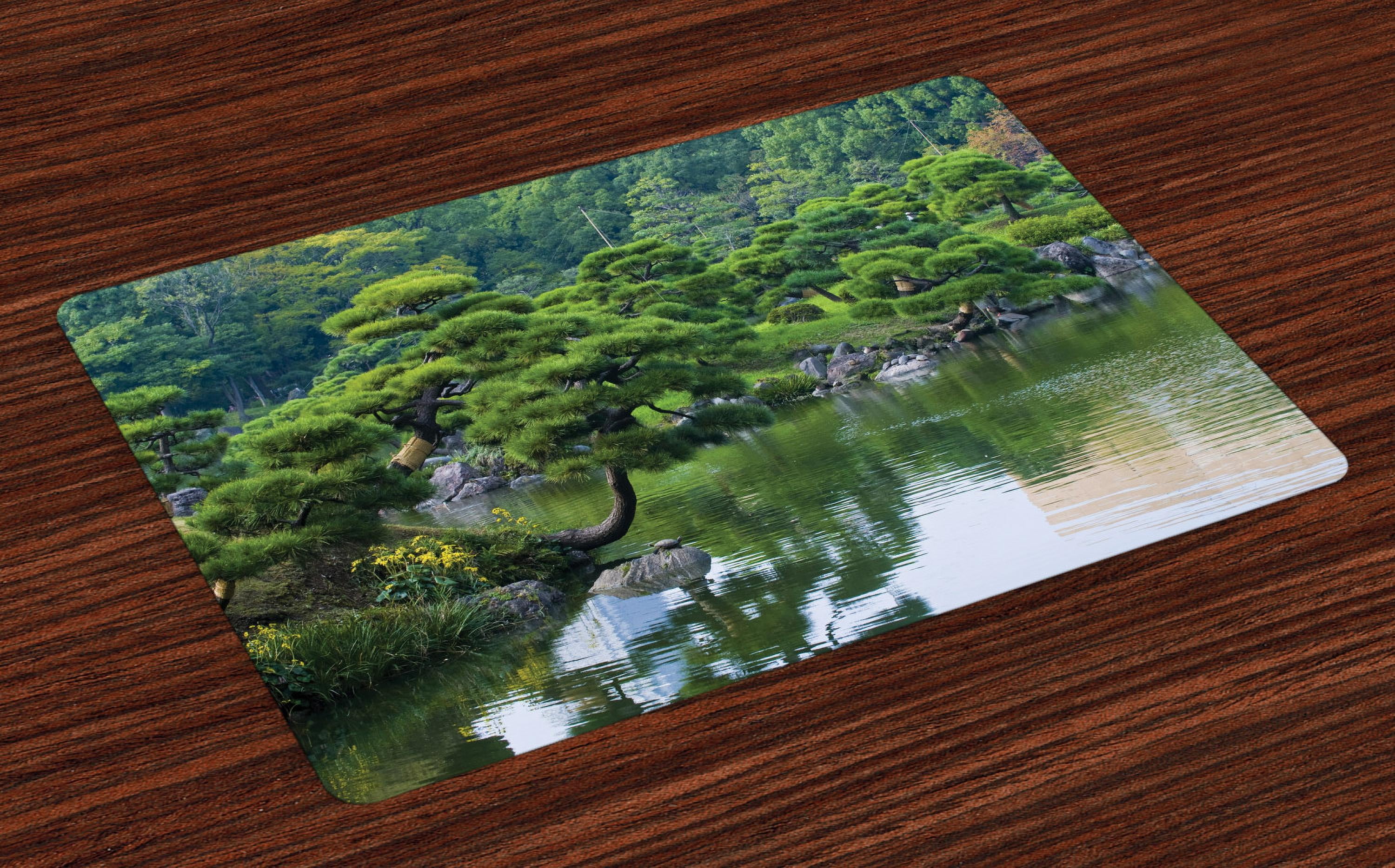 Ambesonne Nature Place Mats Set of 4, River Landscape Trees, Standard ...