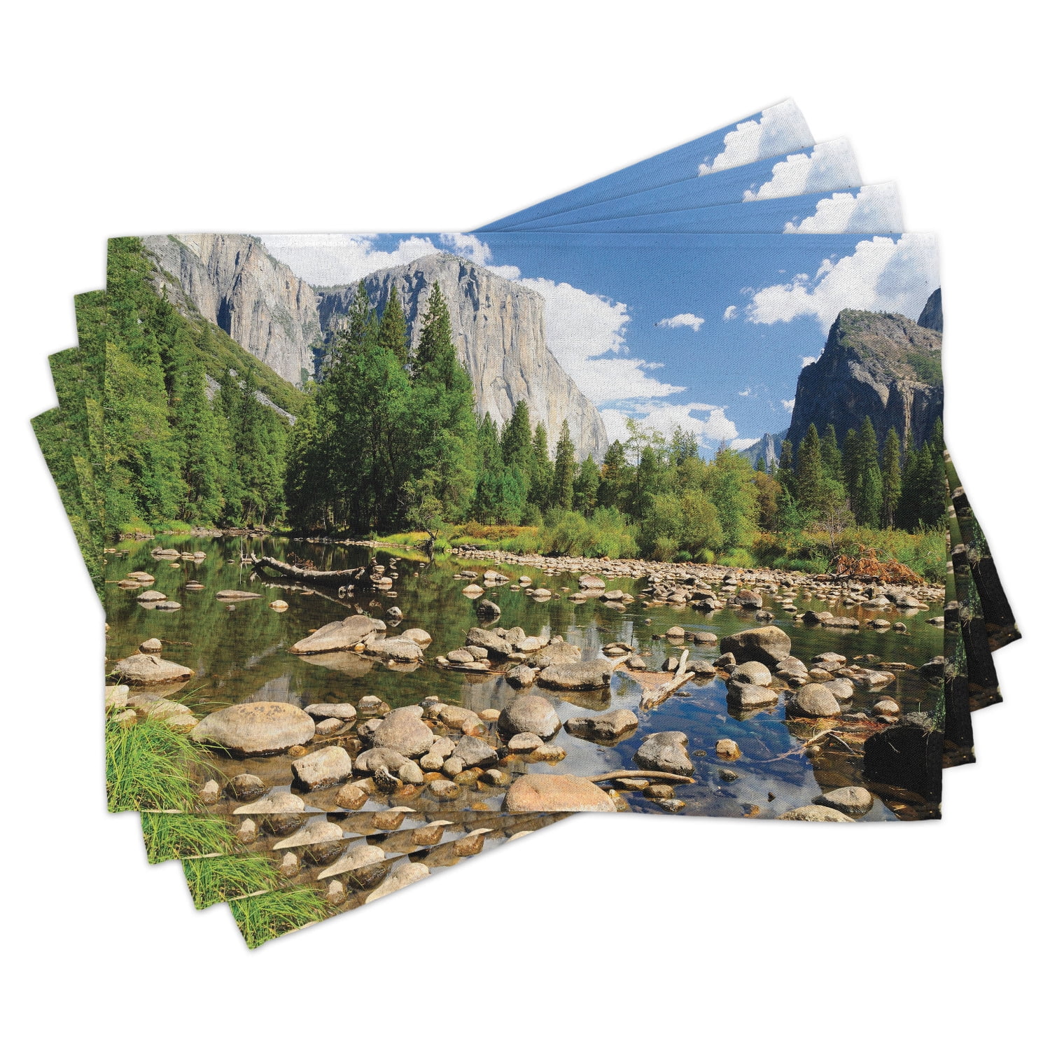 Ambesonne Nature Place Mats Set of 4, Yosemite Forest River, Standard ...