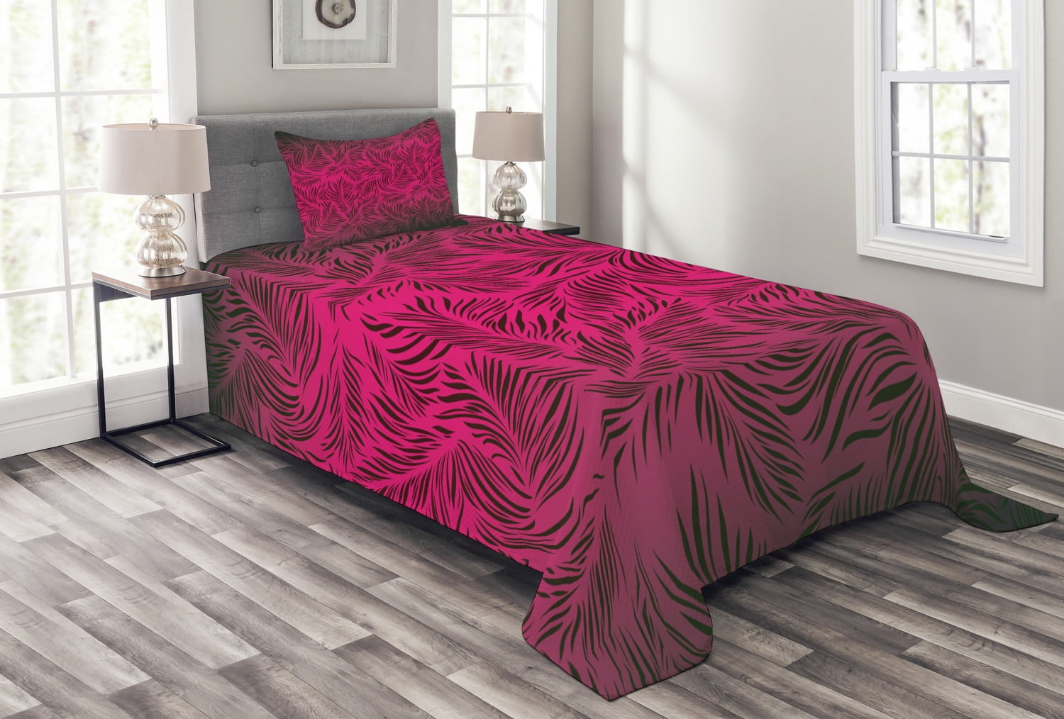 Ambesonne Nature Quilted Bedspread Set 2 Pcs, Hawaiian Island Palms ...