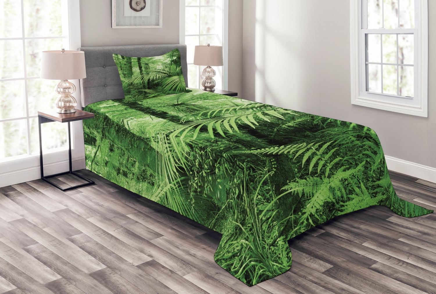 Ambesonne Nature Quilted Bedspread Set 2 Pcs, Palm Trees Exotic Plants ...