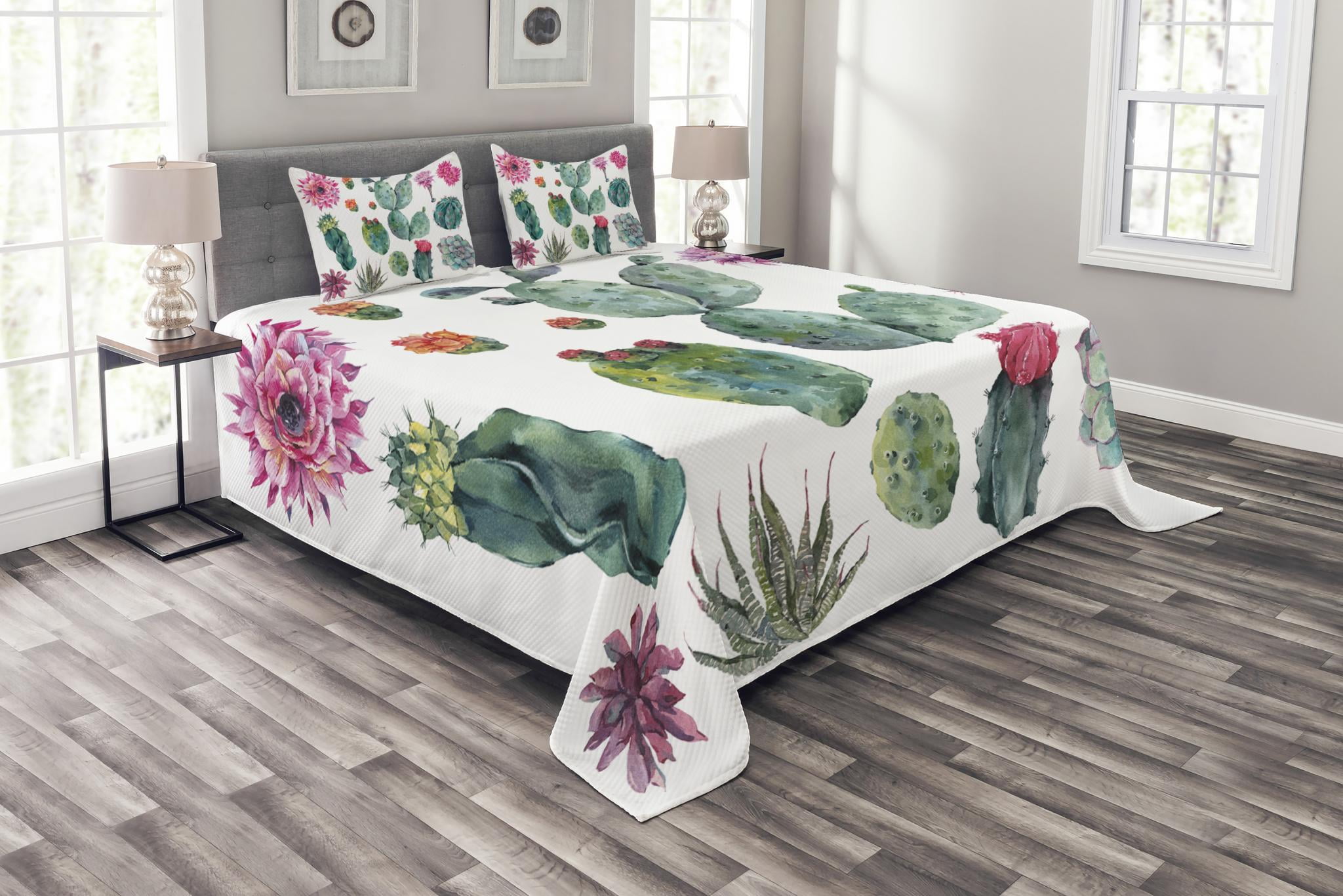 Ambesonne Nature Quilted Bedspread Set 3 Pcs, Botanic Herbal Cartoon ...