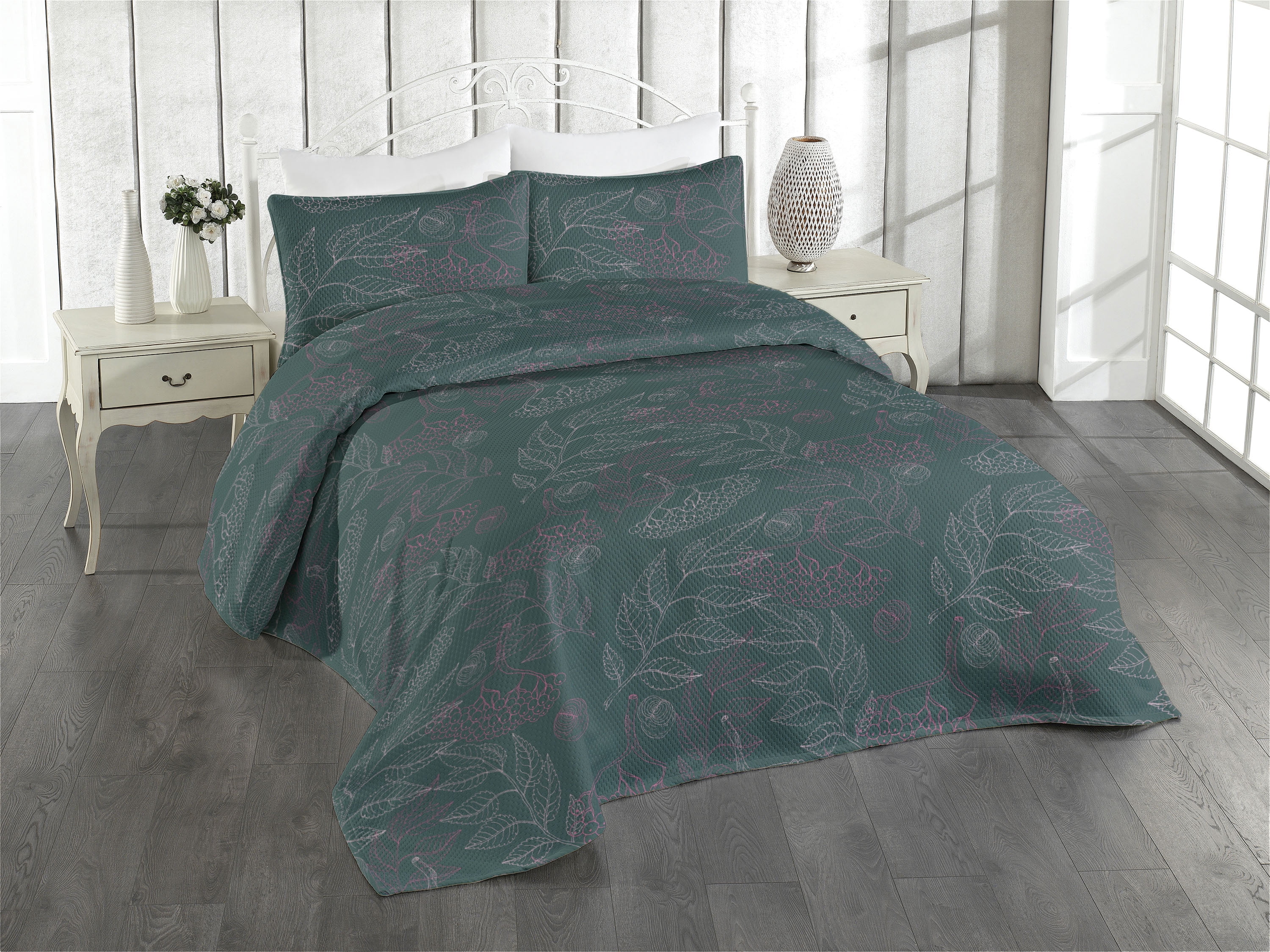 Ambesonne Nature Quilted Bedspread Set 3 Pcs, Botanical Vibes Viburnum ...