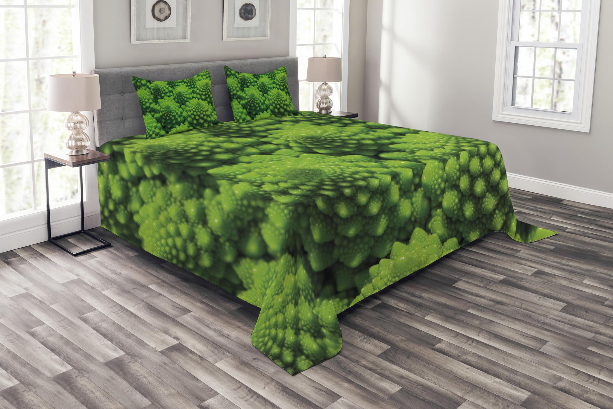Ambesonne Nature Quilted Bedspread Set 3 Pcs, Broccoli Kale Foliage ...