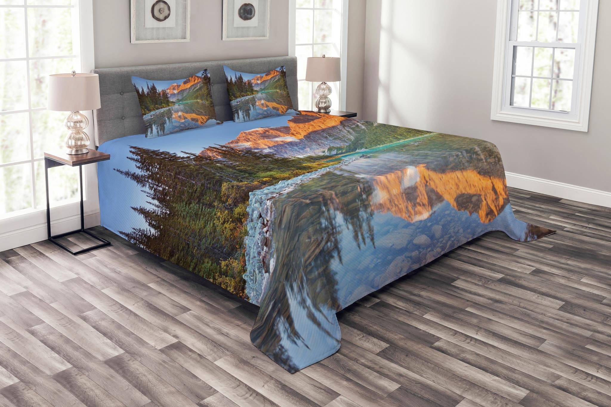 Ambesonne Nature Quilted Bedspread Set 3 Pcs, Canadian Mountains, King ...