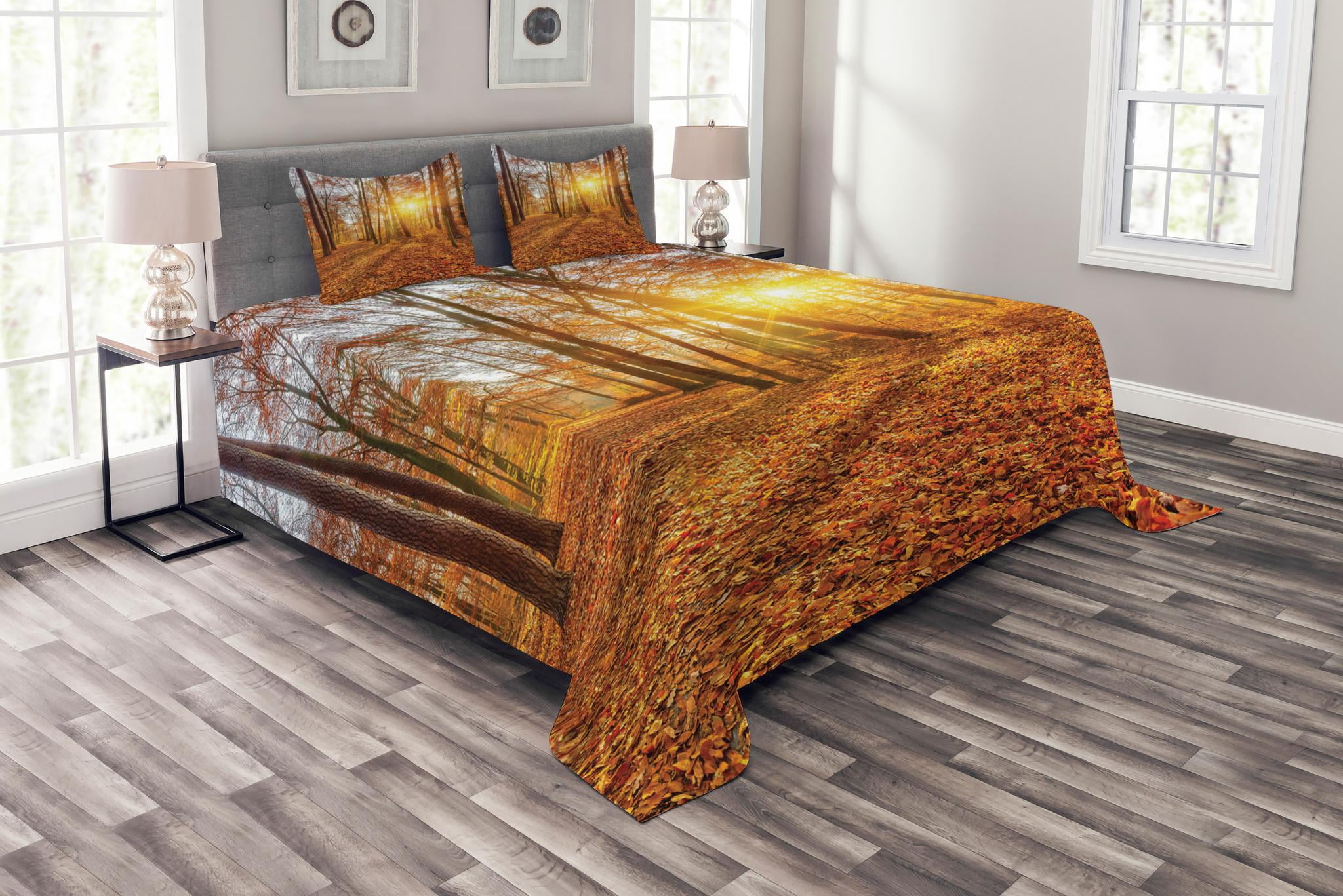 Ambesonne Nature Quilted Bedspread Set 3 Pcs, Foggy Sunset Sunbeams ...