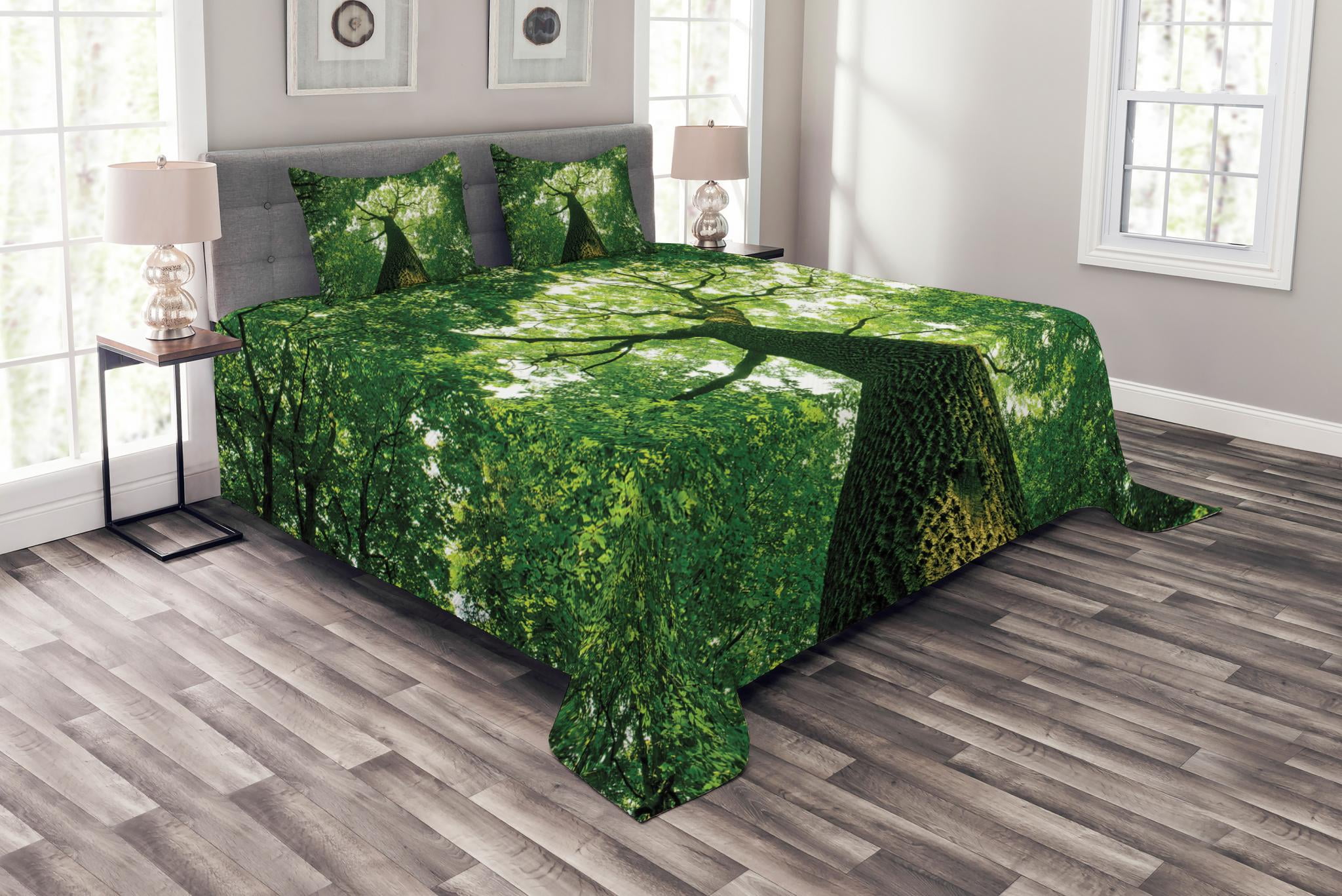 Ambesonne Nature Quilted Bedspread Set 3 Pcs, Leaves Tree Branches ...
