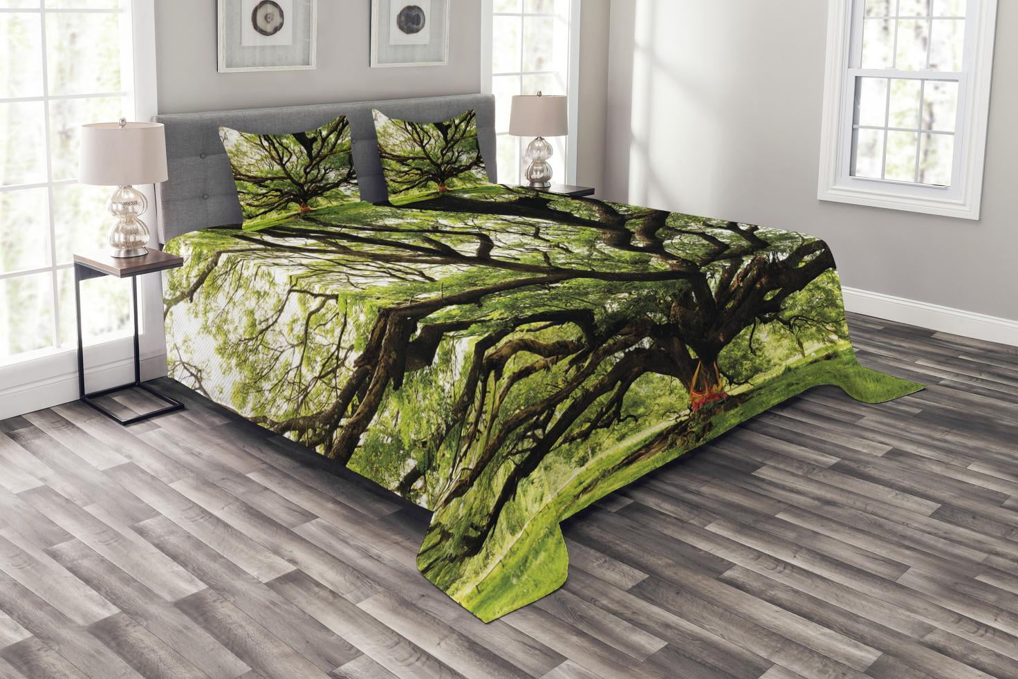 Ambesonne Nature Quilted Bedspread Set 3 Pcs, Majestic Tree Thailand ...
