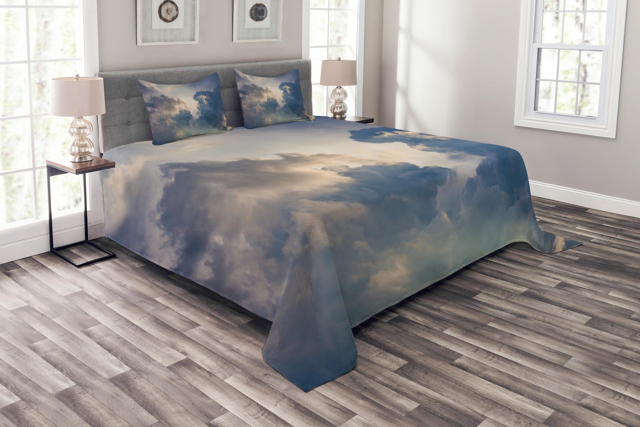 Ambesonne Nature Quilted Bedspread Set 3 Pcs, Rain Storm Clouds Sky ...
