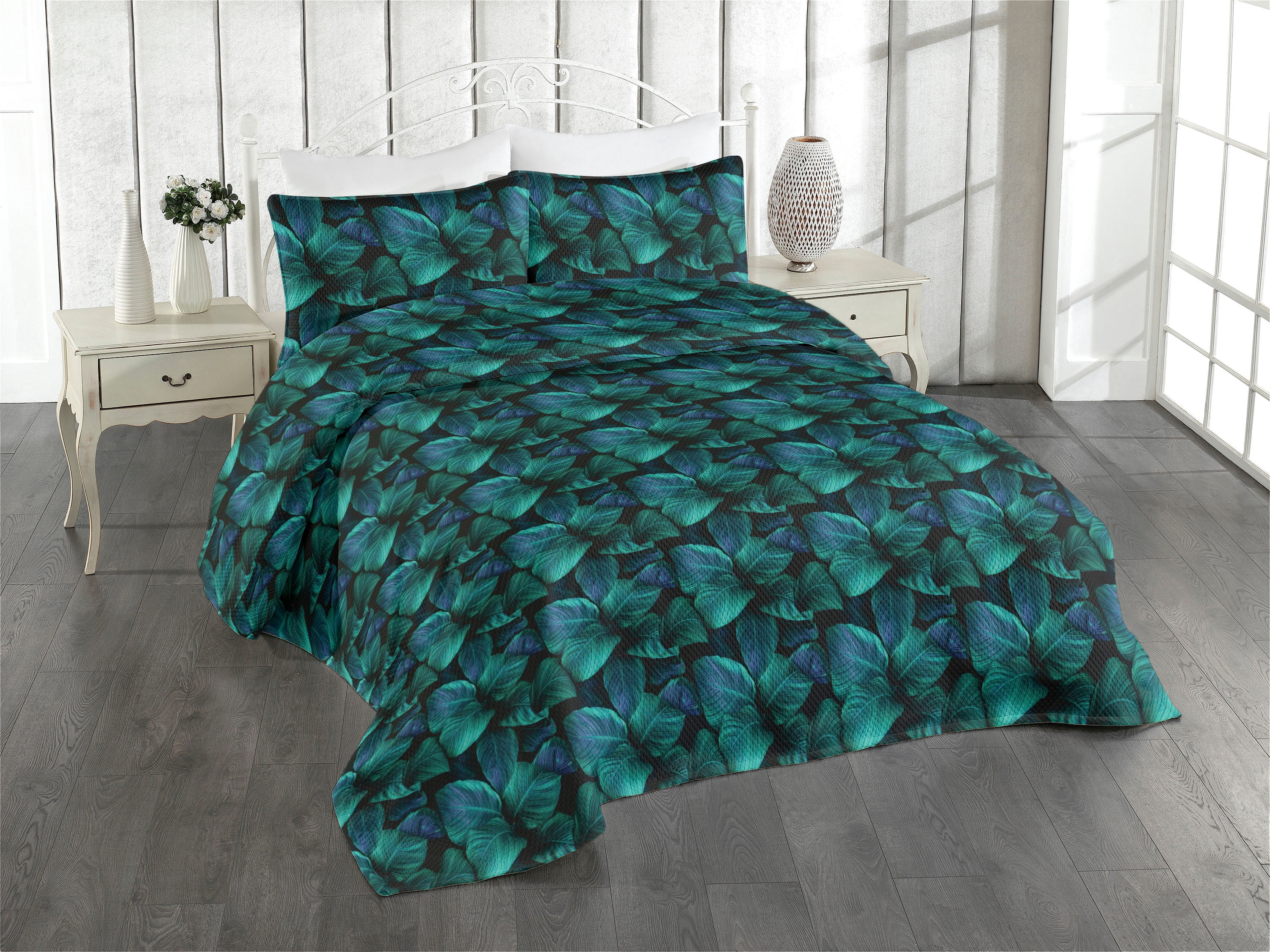 Ambesonne Nature Quilted Bedspread Set 3 Pcs, Realistic Look Tropical ...