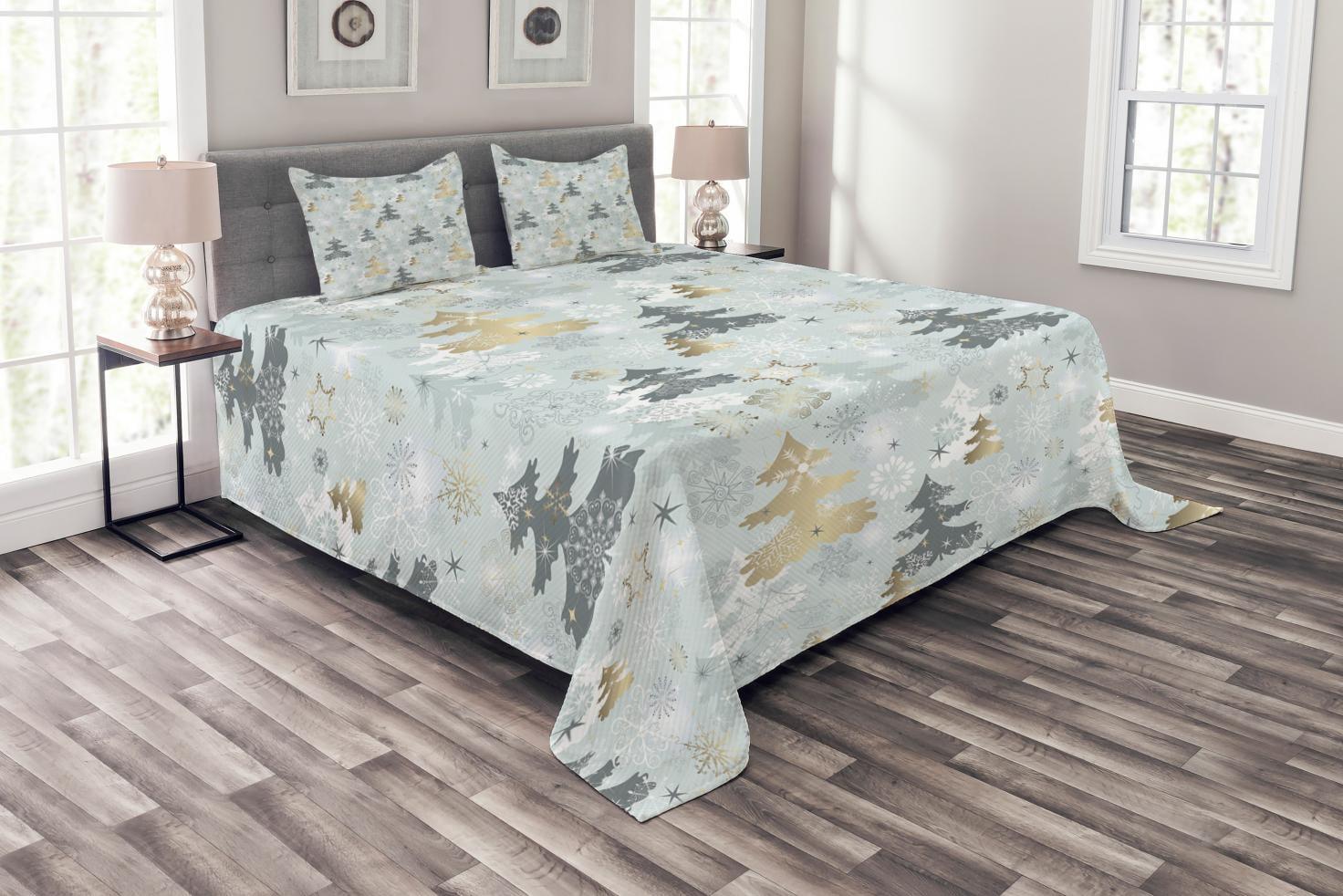 Ambesonne Nature Quilted Bedspread Set 3 Pcs, Retro Soft Pine Tree ...