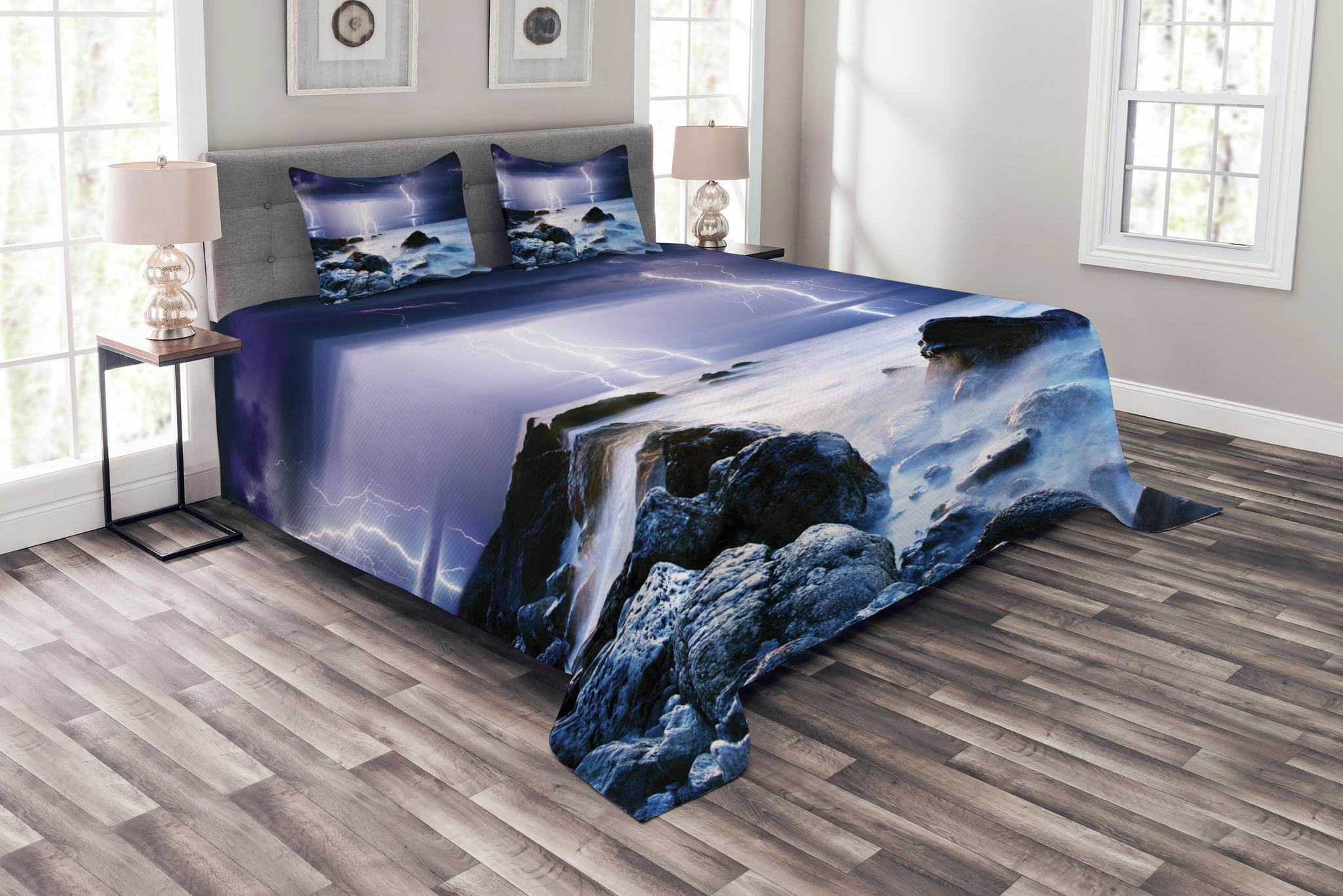 Ambesonne Nature Quilted Bedspread Set 3 Pcs, Stormy Weather in Summer ...