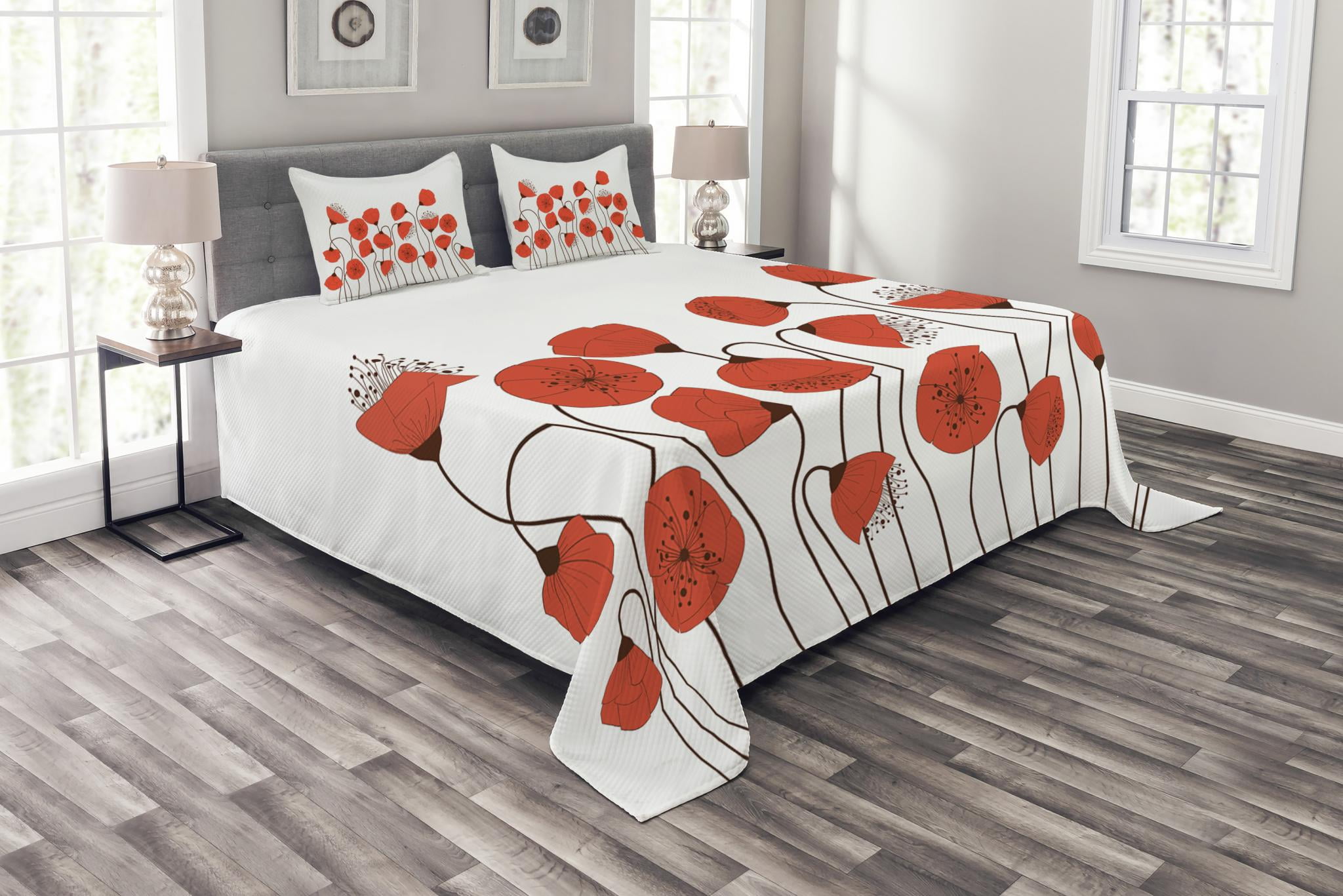 Ambesonne Nature Quilted Bedspread Set 3 Pcs, Summer Poppy Flowers ...