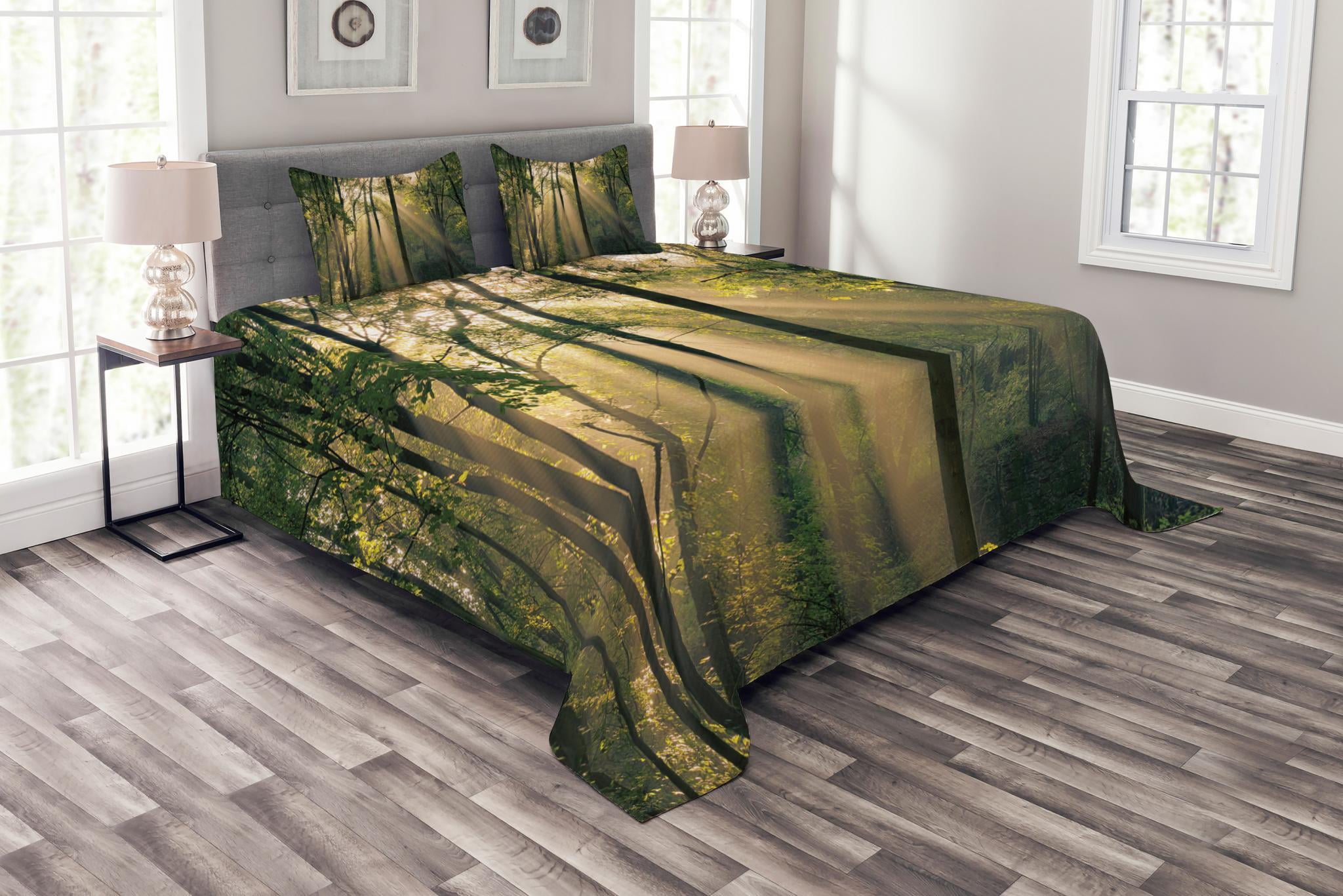 Ambesonne Nature Quilted Bedspread Set 3 Pcs, Summertime Countryside ...