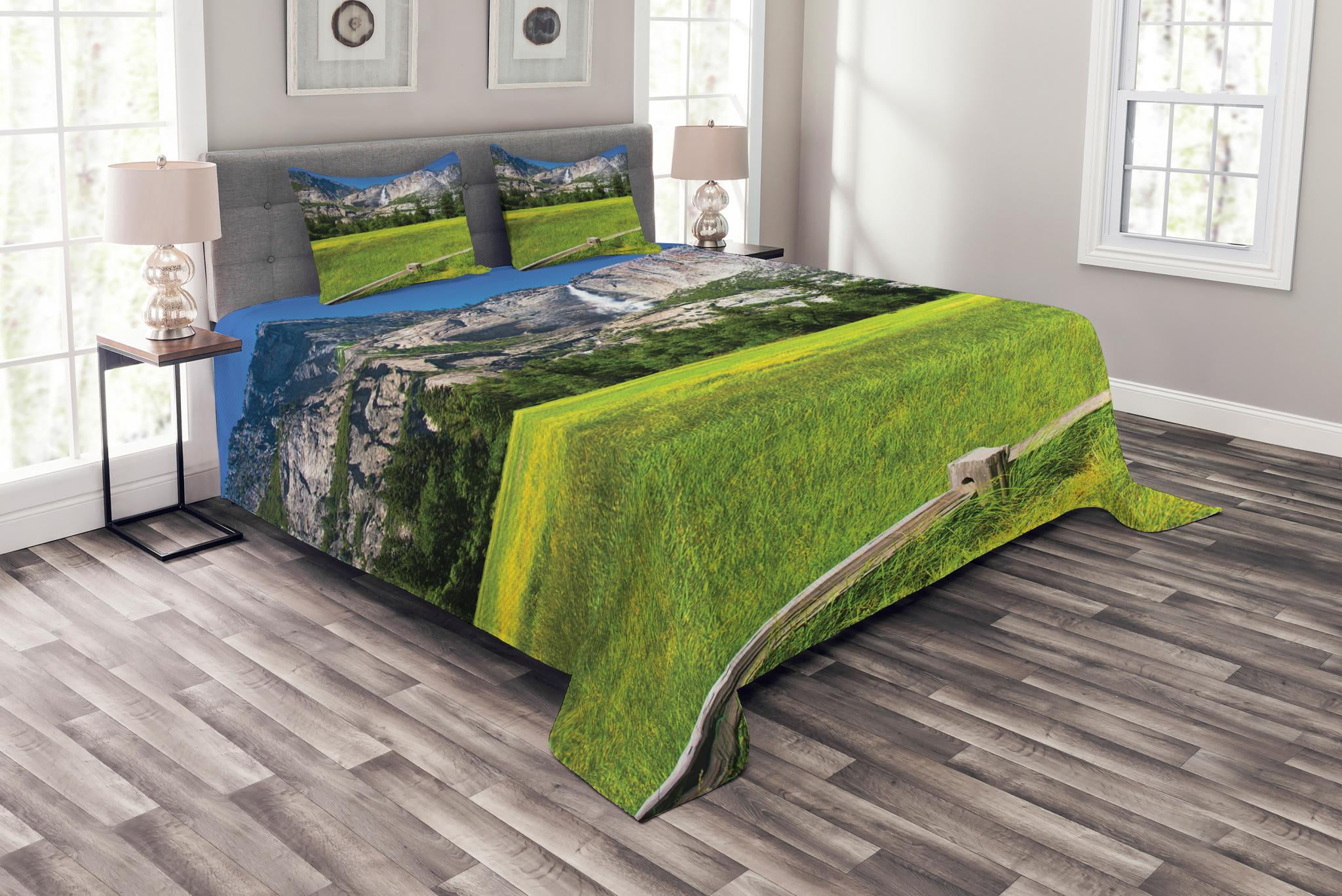 Ambesonne Nature Quilted Bedspread Set 3 Pcs, Yosemite Falls Country ...