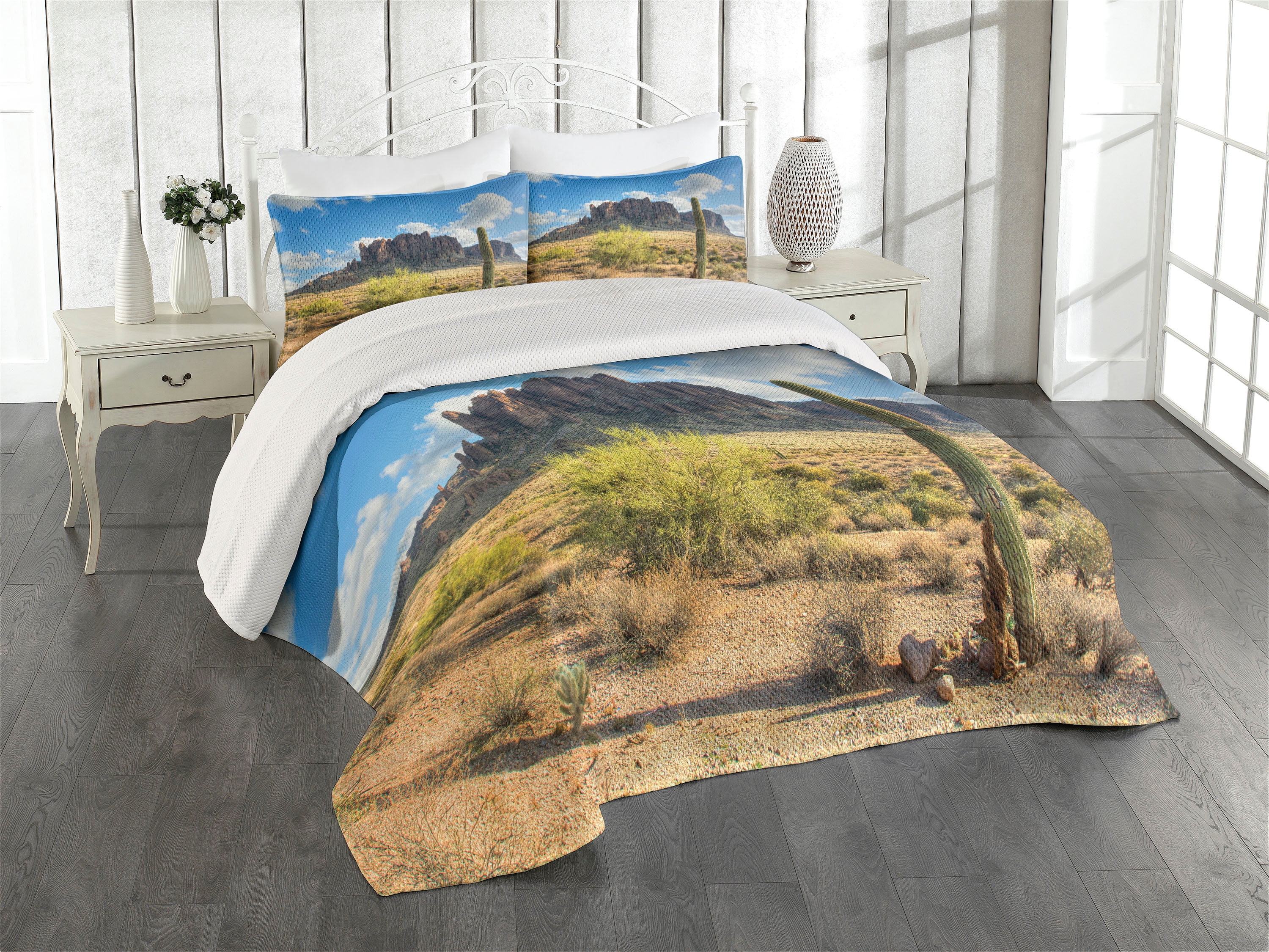 Ambesonne Nature Quilted Coverlet 3 Pcs, Canyon Cloudy Cliff, King Size ...