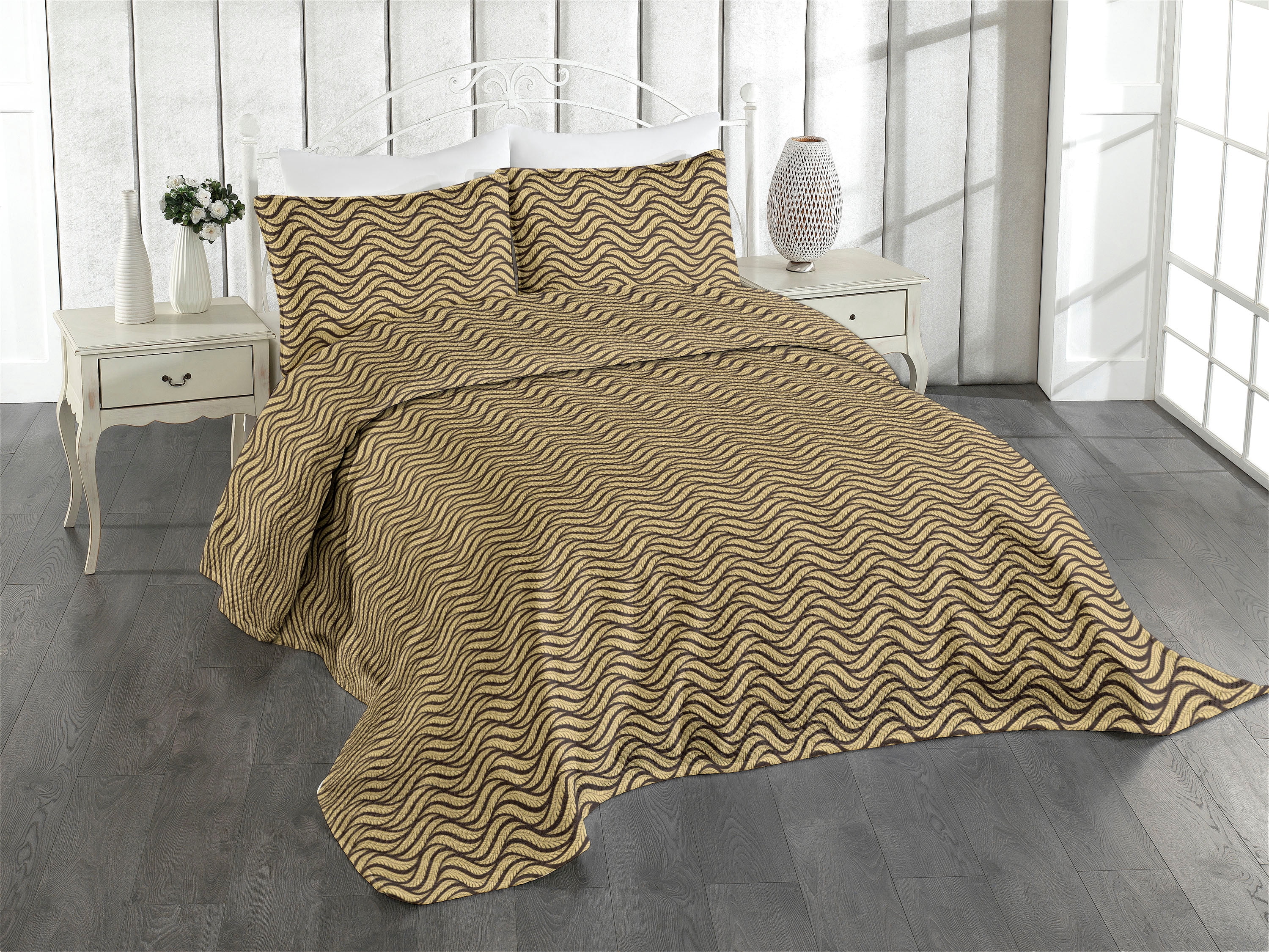 Ambesonne Nature Quilted Coverlet 3 Pcs, Minimalist Chevron Leaves ...