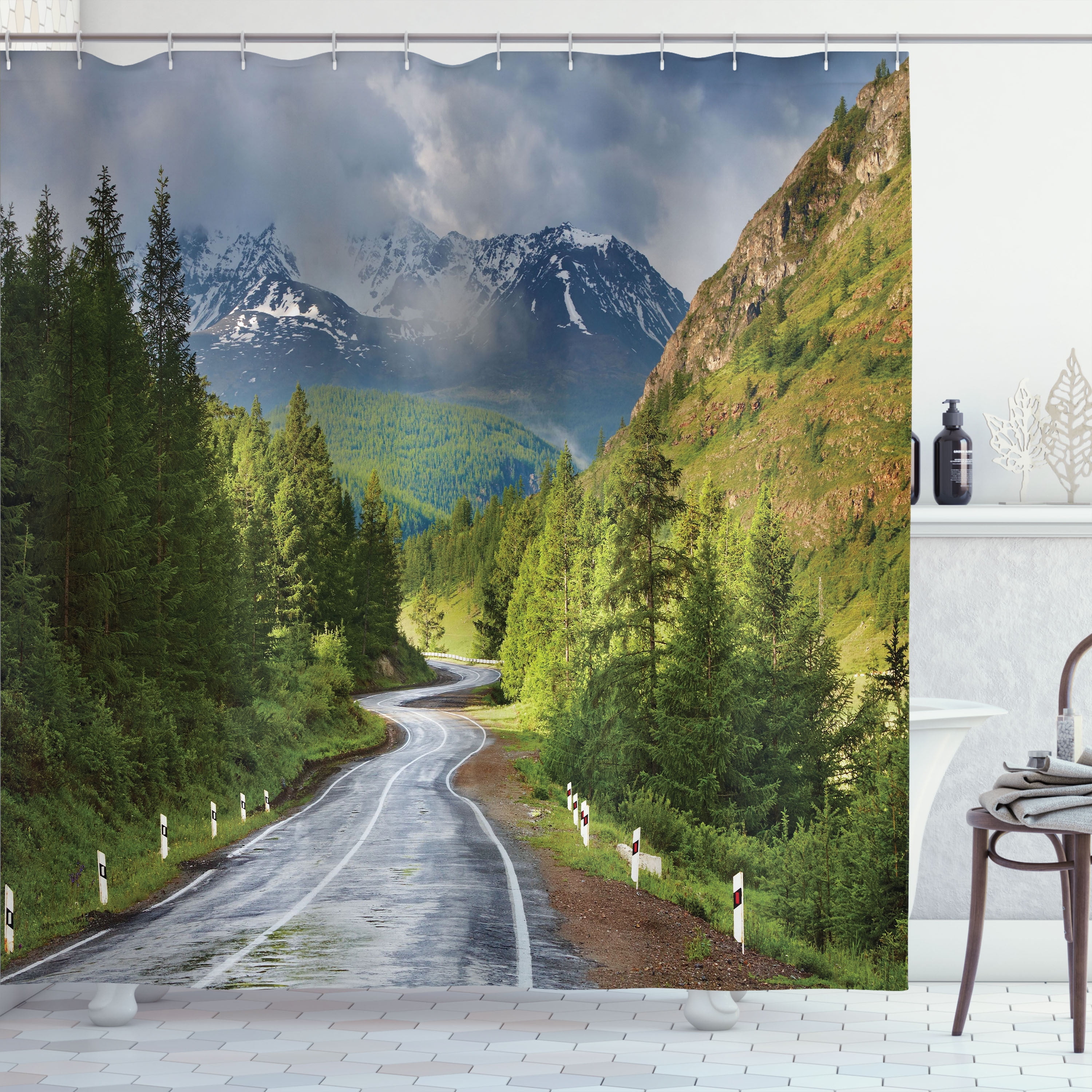 Ambesonne Nature Shower Curtain, Mountain Landscape Road, 69"Wx84"L ...