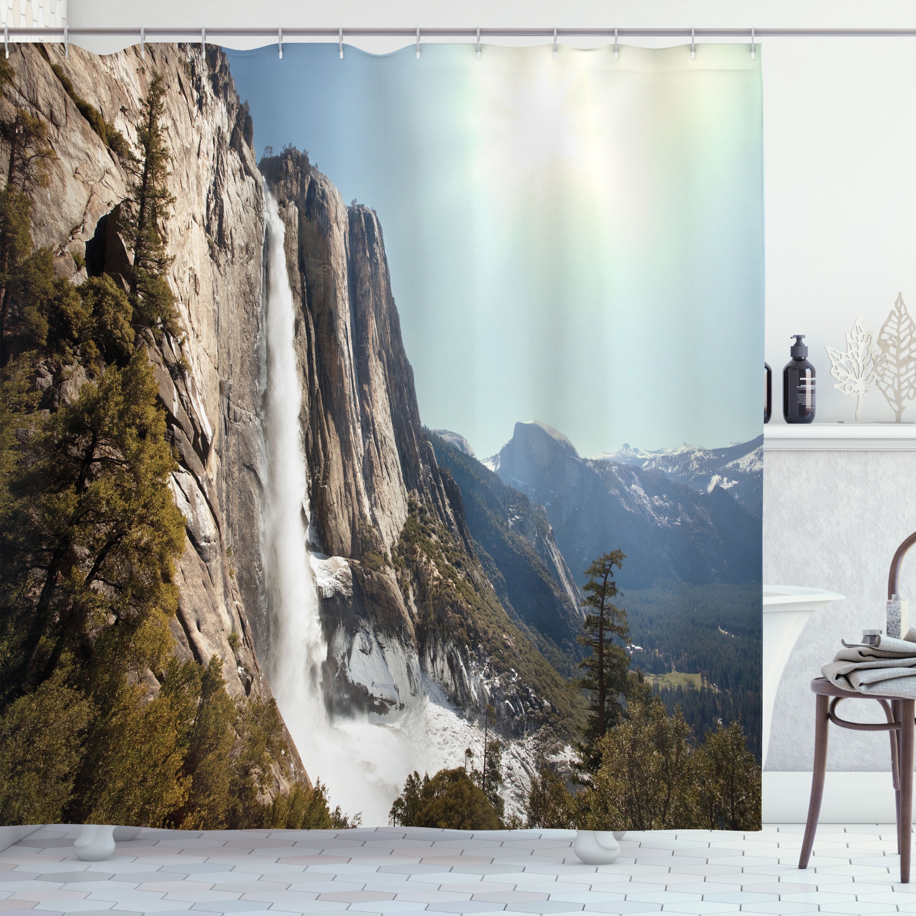 Ambesonne Nature Shower Curtain, Yosemite Falls Mountain, 69"Wx84"L ...