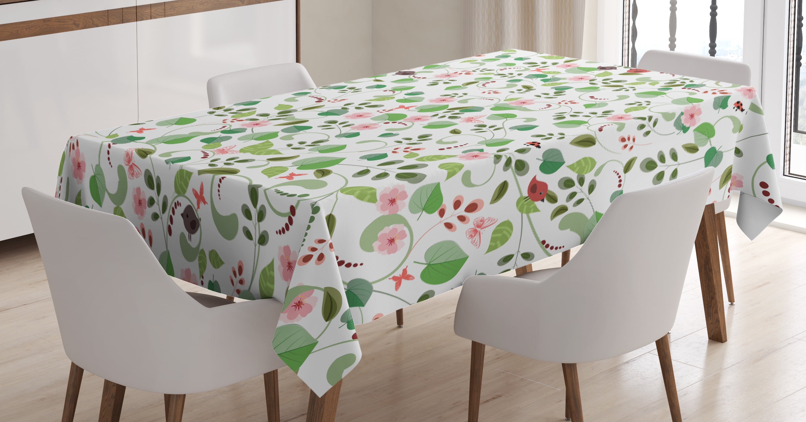 Ambesonne Nature Tablecloth Rectangular Table Cover, Birds Butterflies ...