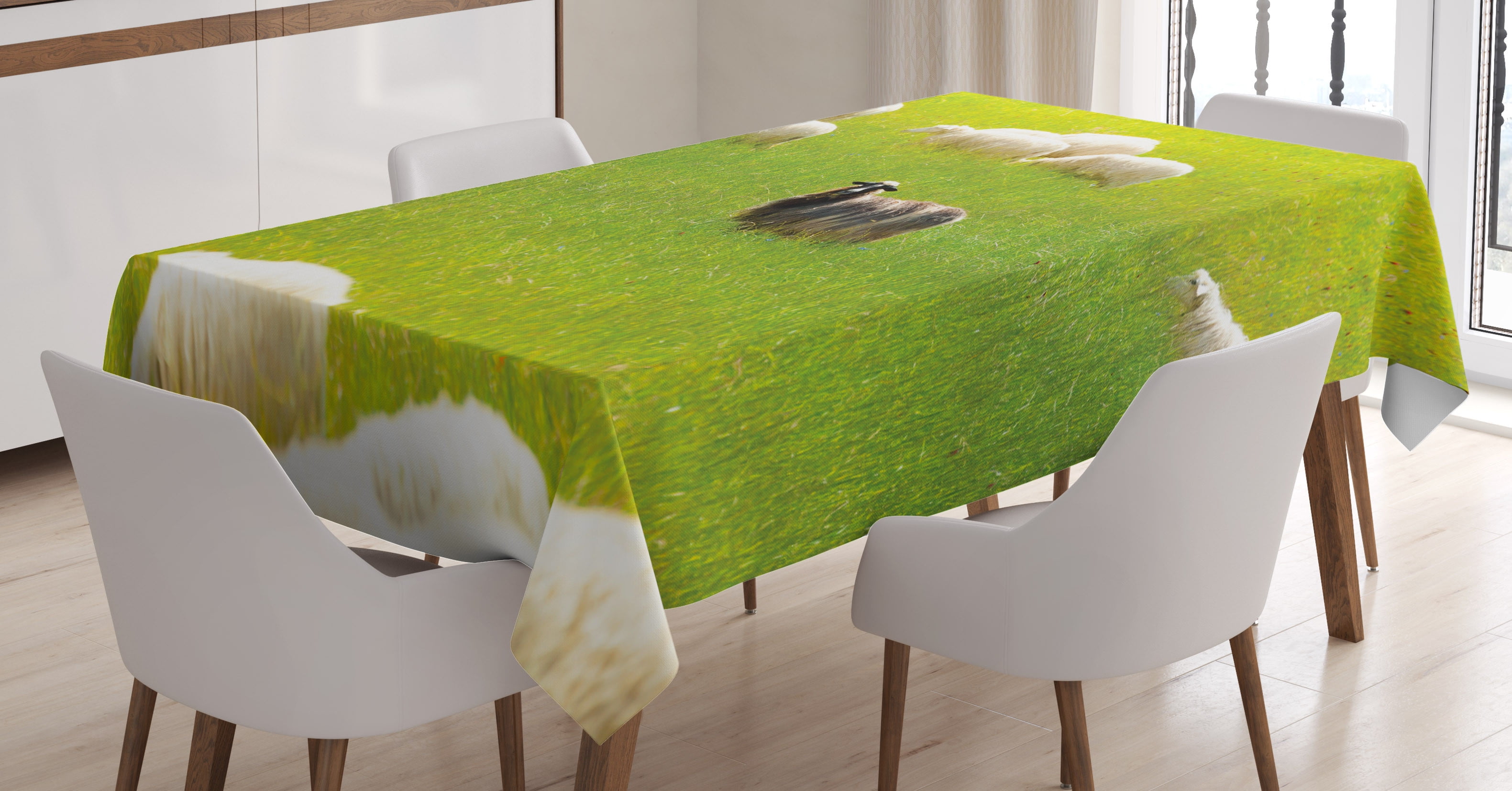 Ambesonne Nature Tablecloth Rectangular Table Cover, Black Sheep White ...