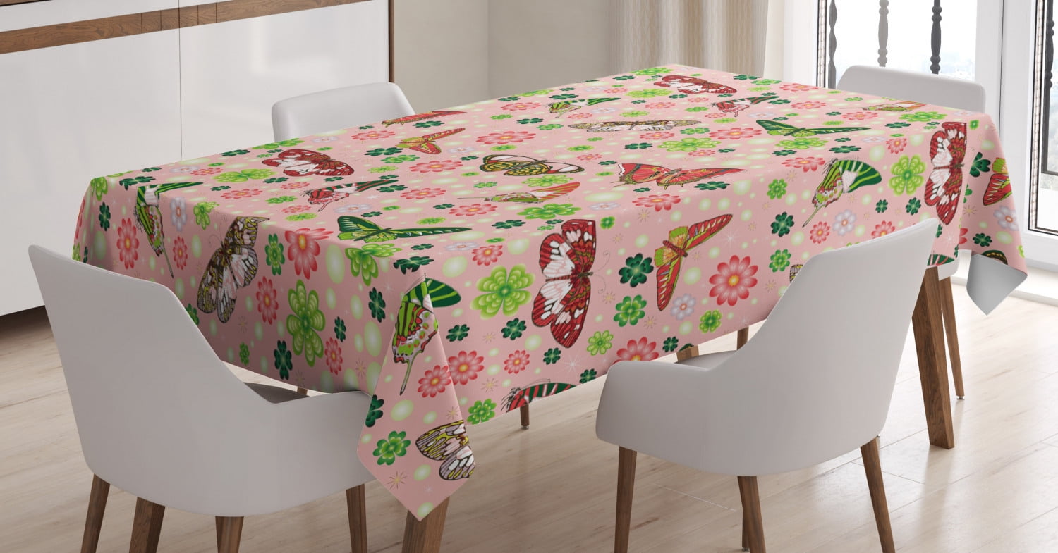 Ambesonne Nature Tablecloth Rectangular Table Cover, Butterflies ...