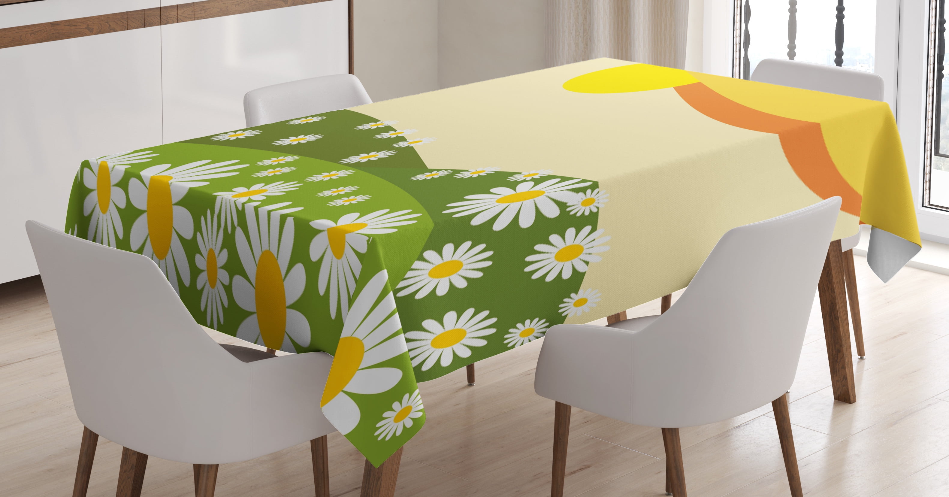 Ambesonne Nature Tablecloth Rectangular Table Cover, Daisy Flower Field ...