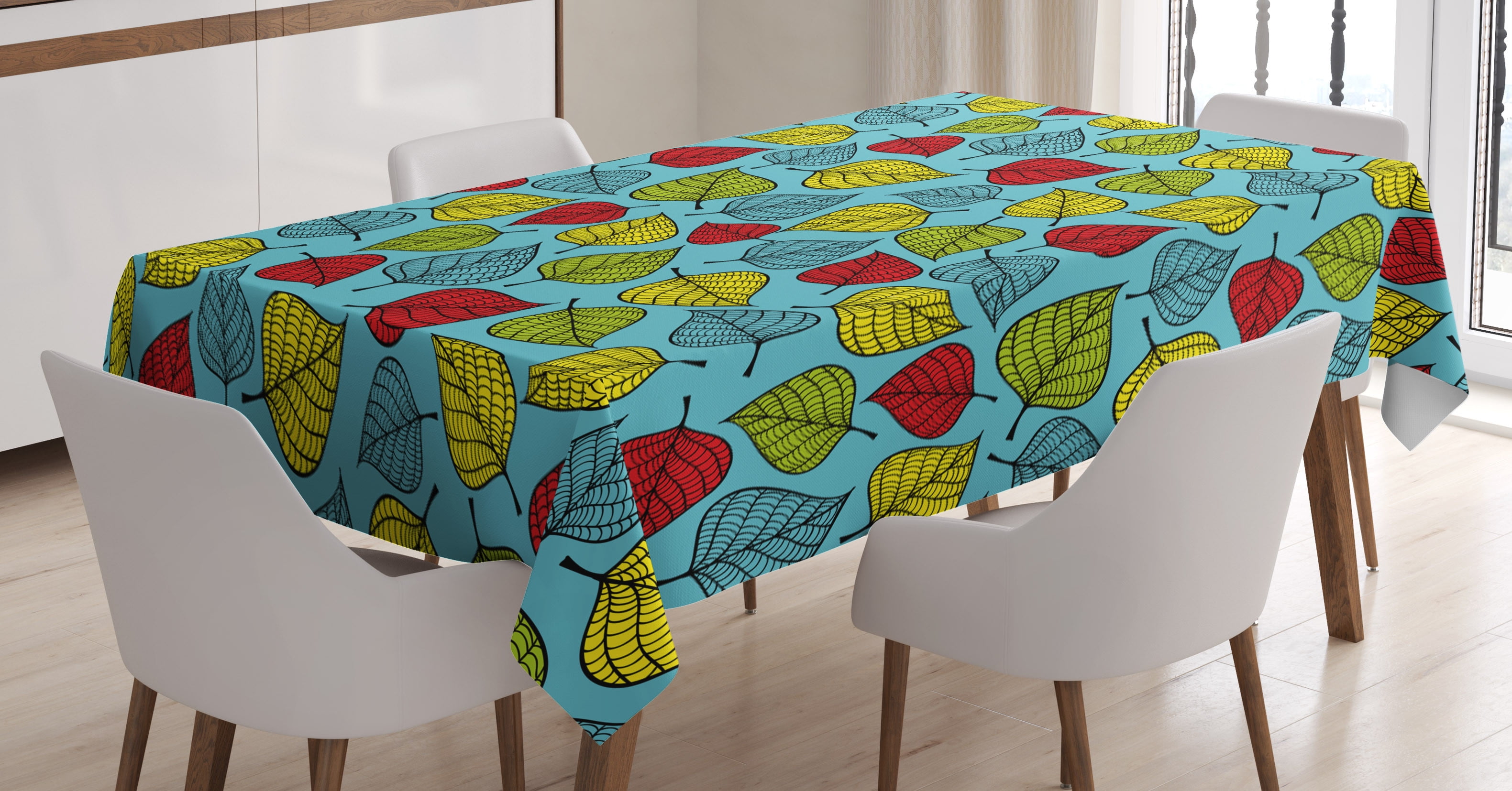 Ambesonne Nature Tablecloth Rectangular Table Cover, Falling Leaves on ...