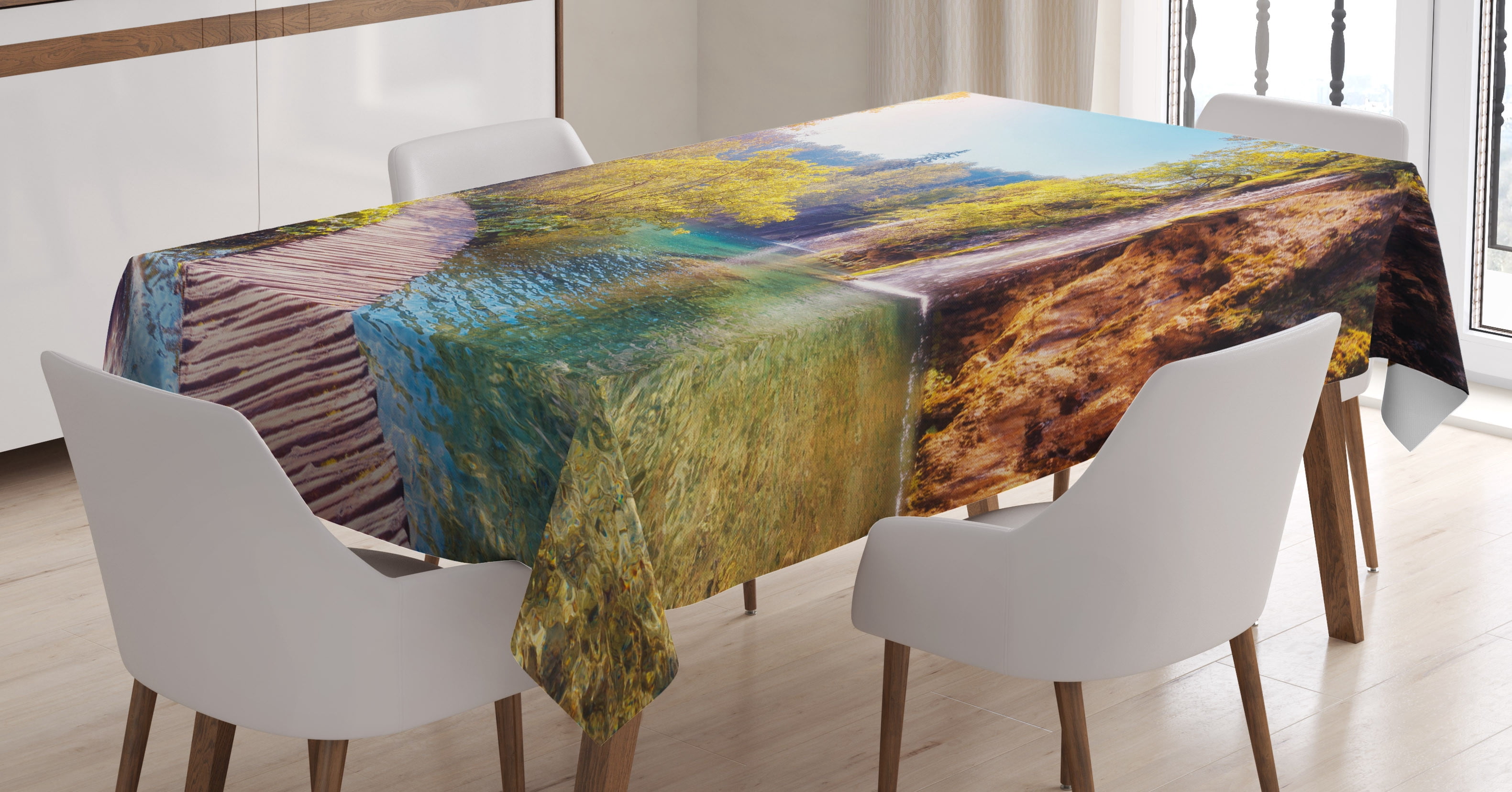 Ambesonne Nature Tablecloth Rectangular Table Cover, Idyllic Lake ...