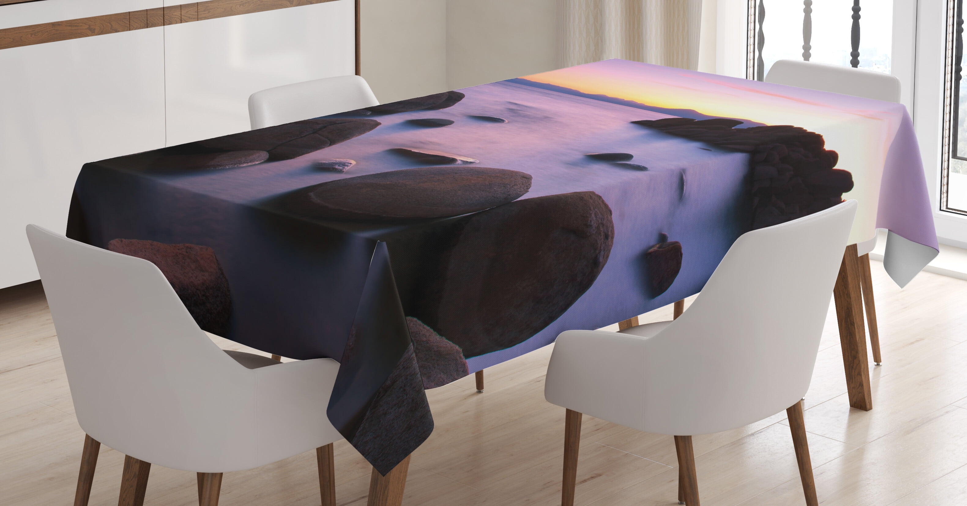 Ambesonne Nature Tablecloth Rectangular Table Cover, Misty Scene Rocks ...