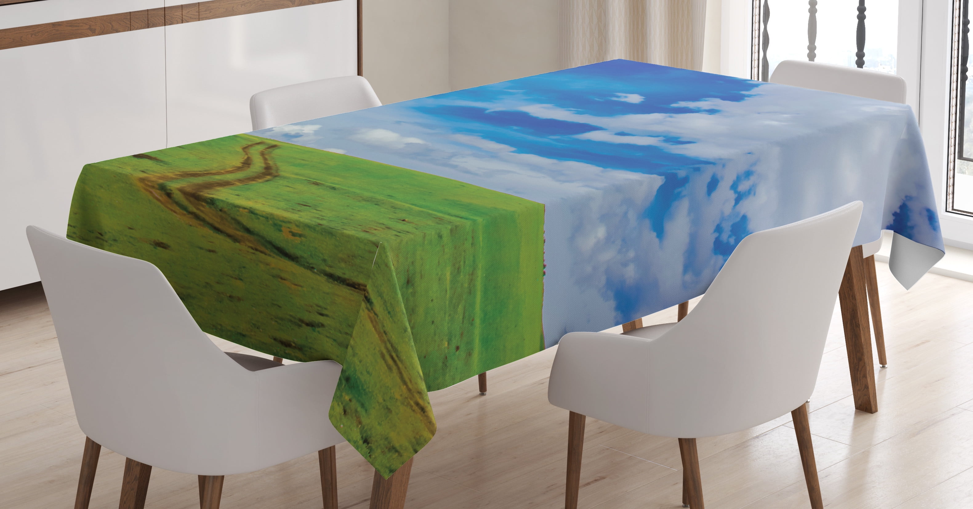 Ambesonne Nature Tablecloth Rectangular Table Cover, Path in Meadow ...