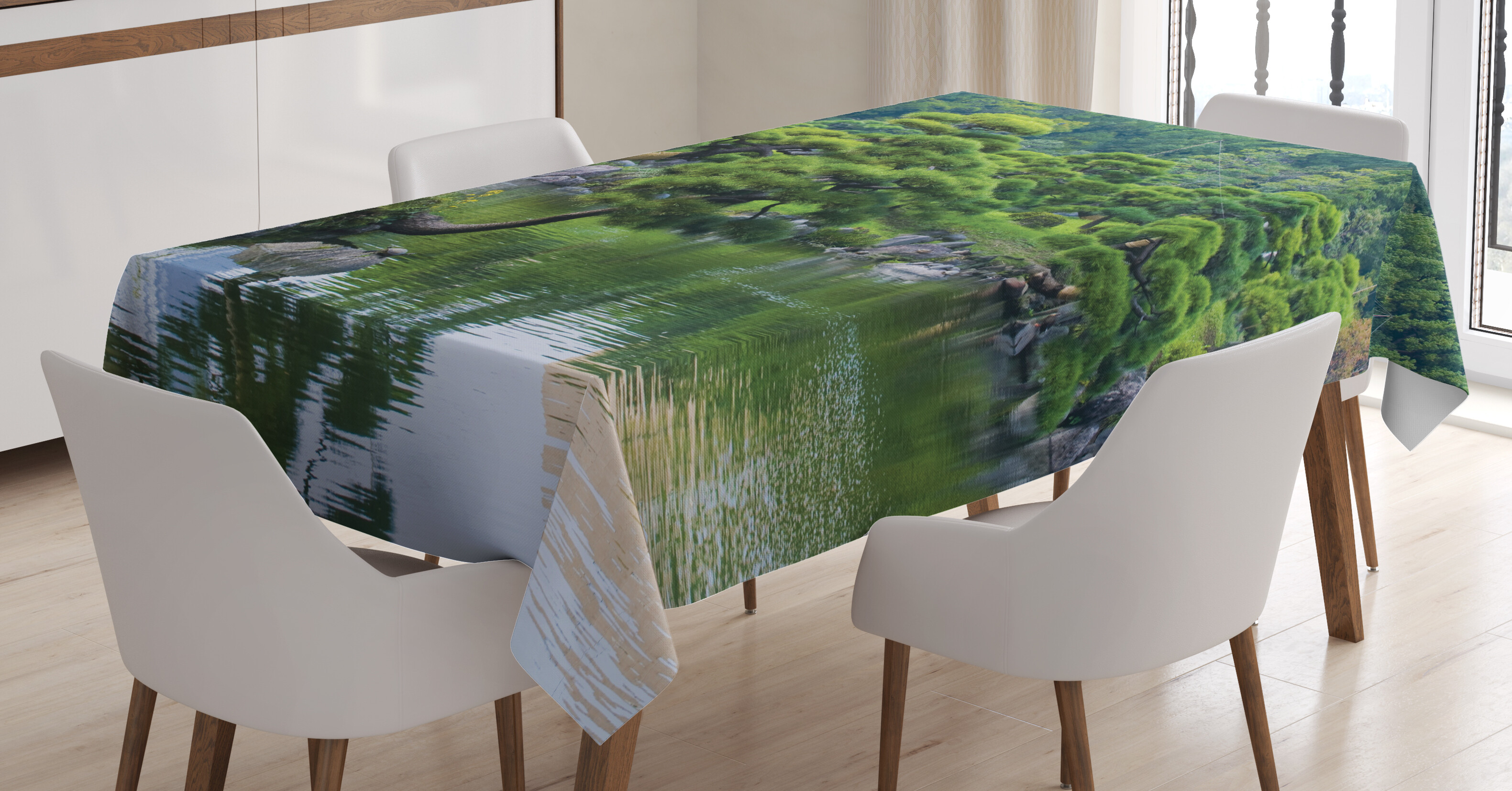 Ambesonne Nature Tablecloth Rectangular Table Cover, River Landscape ...